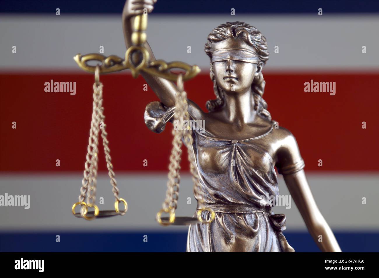 Symbol of law and justice with Costa Rica Flag. Close up Stock Photo ...
