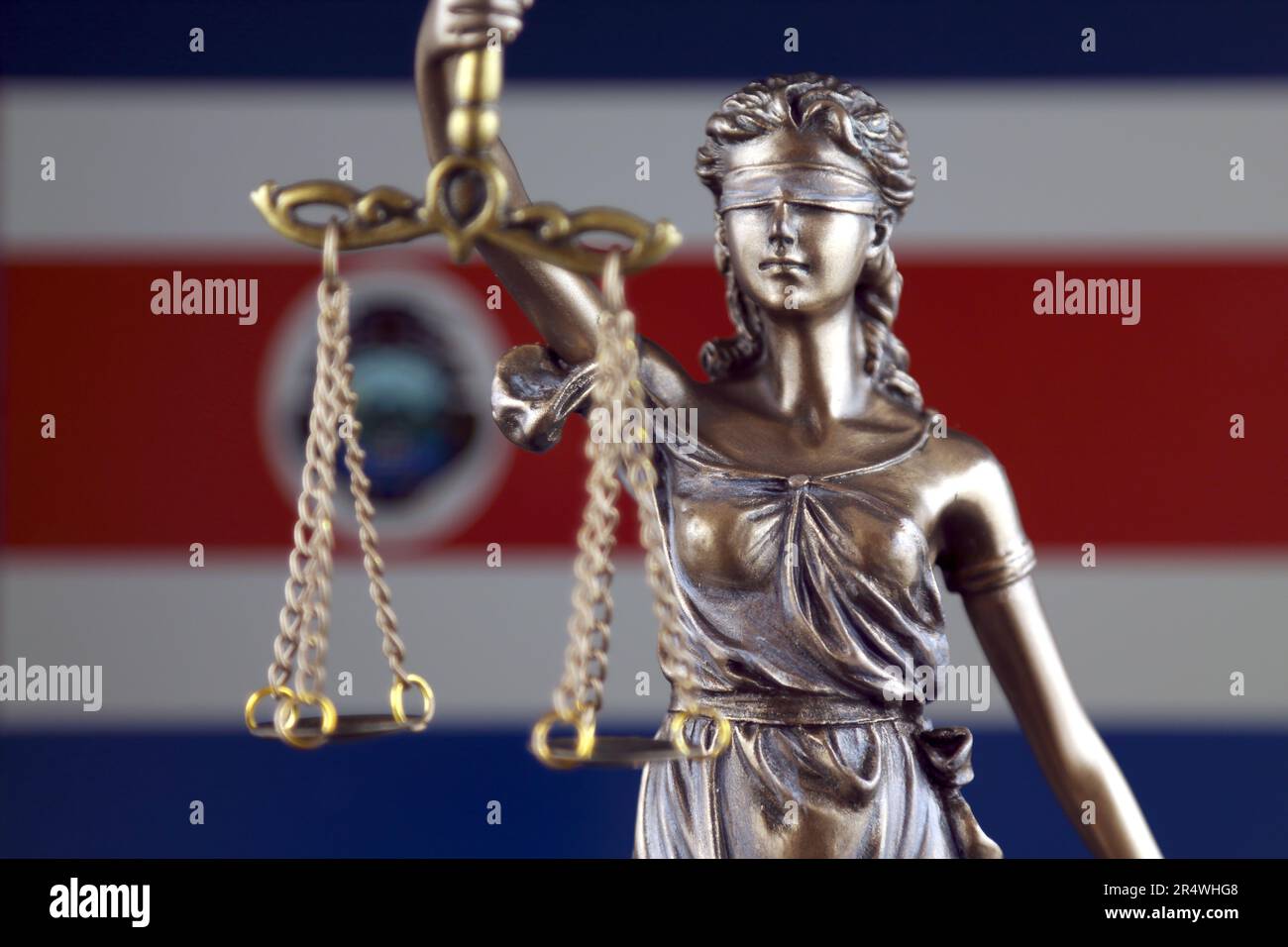 Symbol of law and justice with Costa Rica Flag. Close up Stock Photo ...