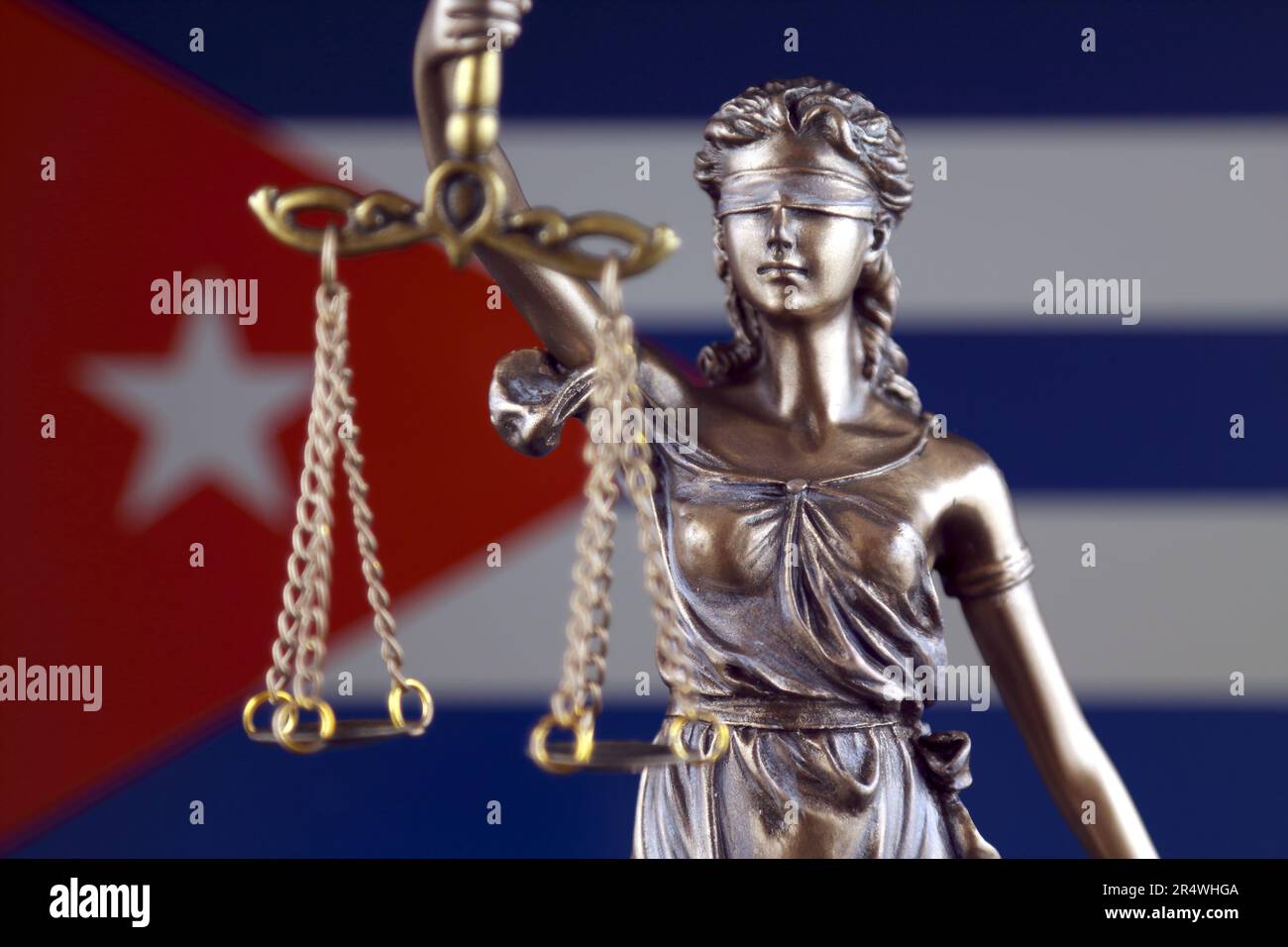 Symbol of law and justice with Cuba Flag. Close up Stock Photo - Alamy
