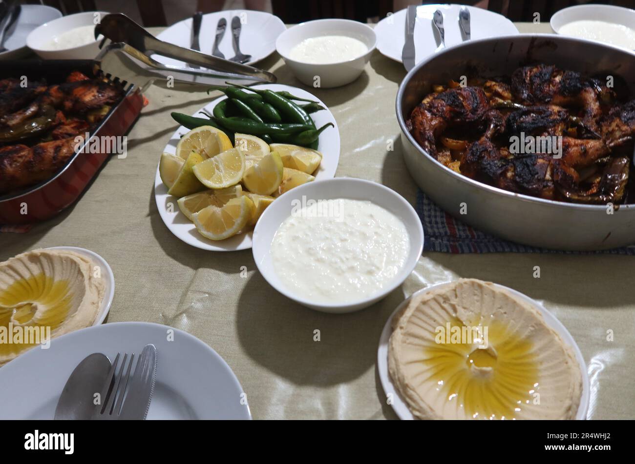 Chicken potatoes chickpeas hommous labne hi-res stock photography and ...