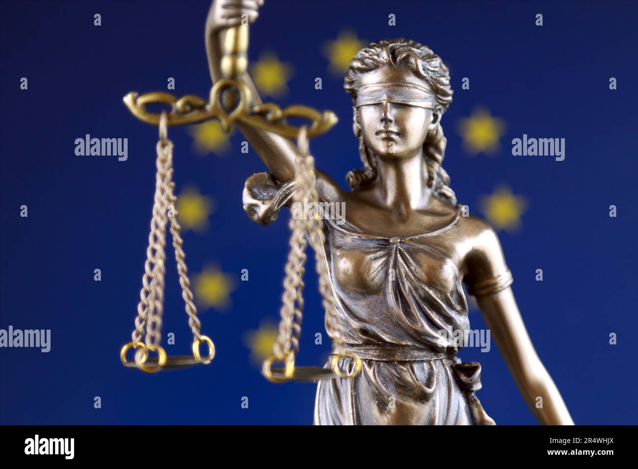 Symbol of law and justice with European Union Flag. Close up Stock ...