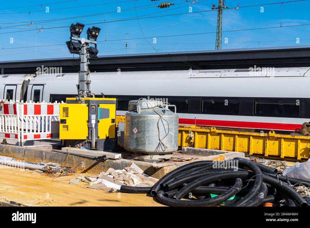 Repair and construction work on the railway section against the ...