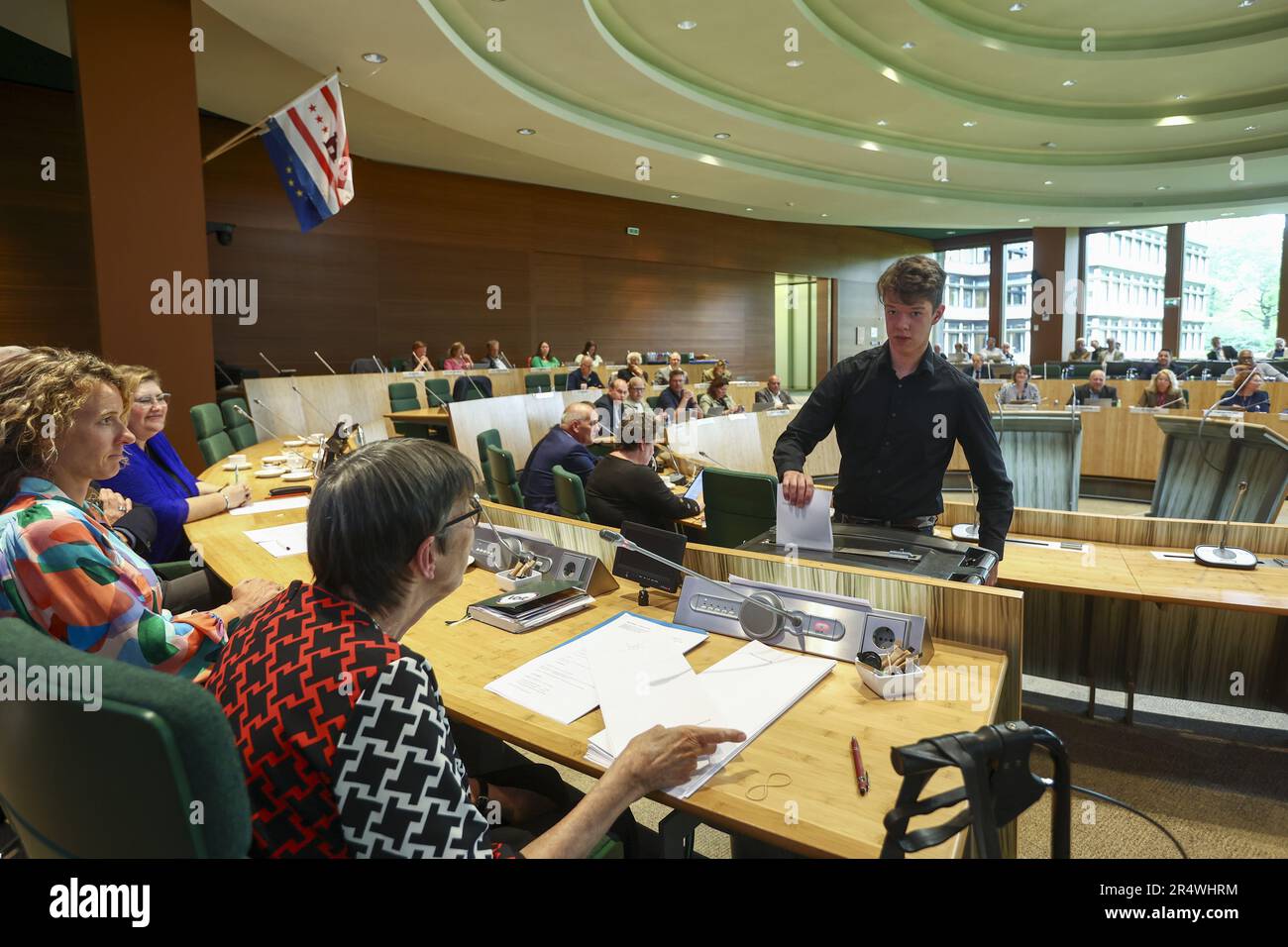 ASSEN - Member of Parliament Bjorn Schutte (18 years old, BBB) casts a ...