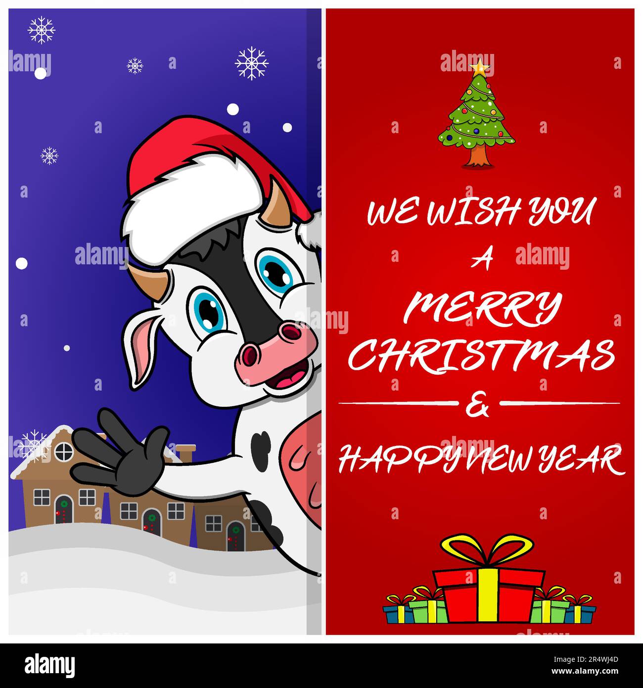 Merry Christmas Greeting Card, Flyer, Invitation, and Poster. Cute Cow ...