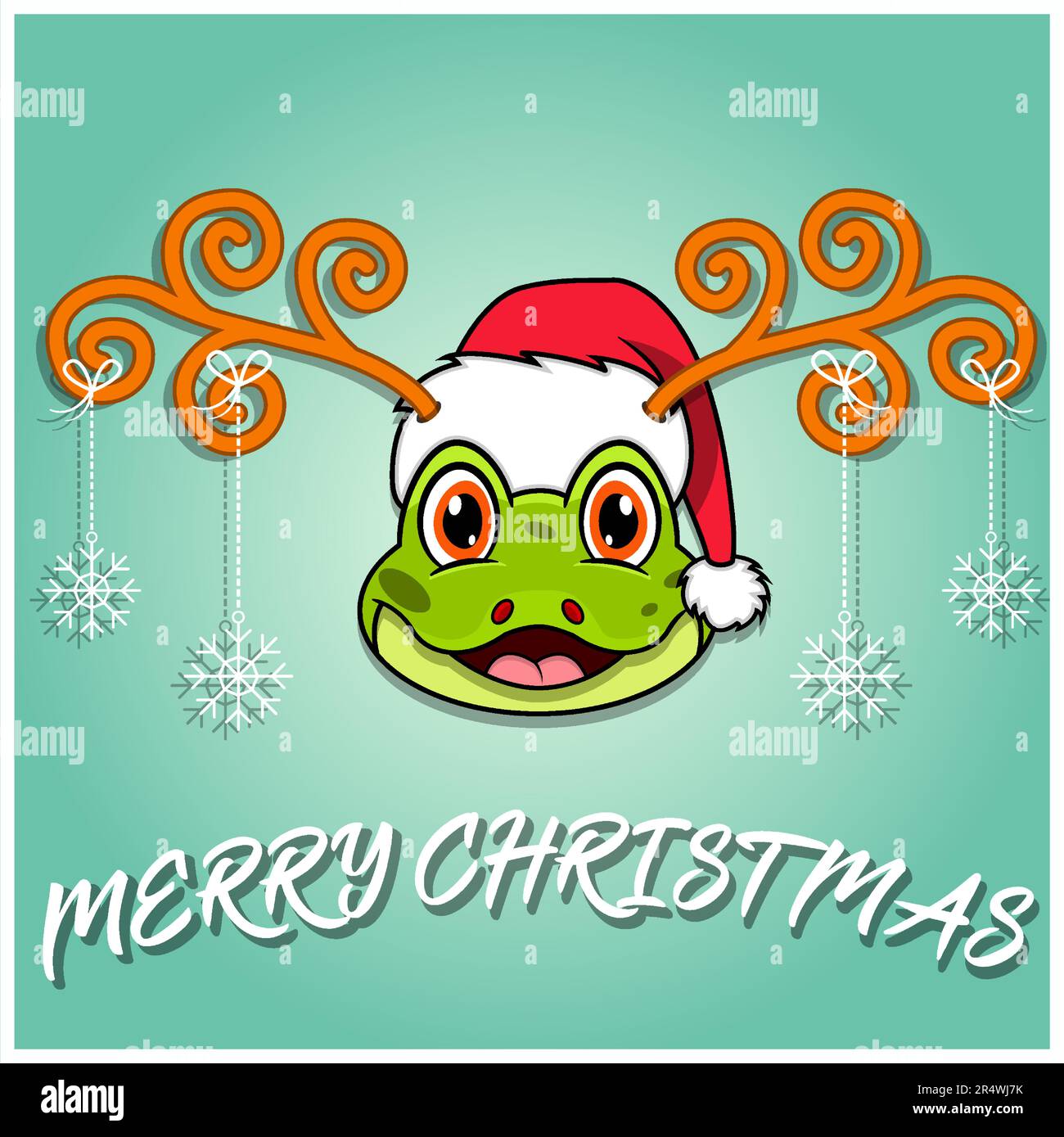Cute Frog Head Cartoon Christmas Card. Wearing Hat and Funny Christmas ...