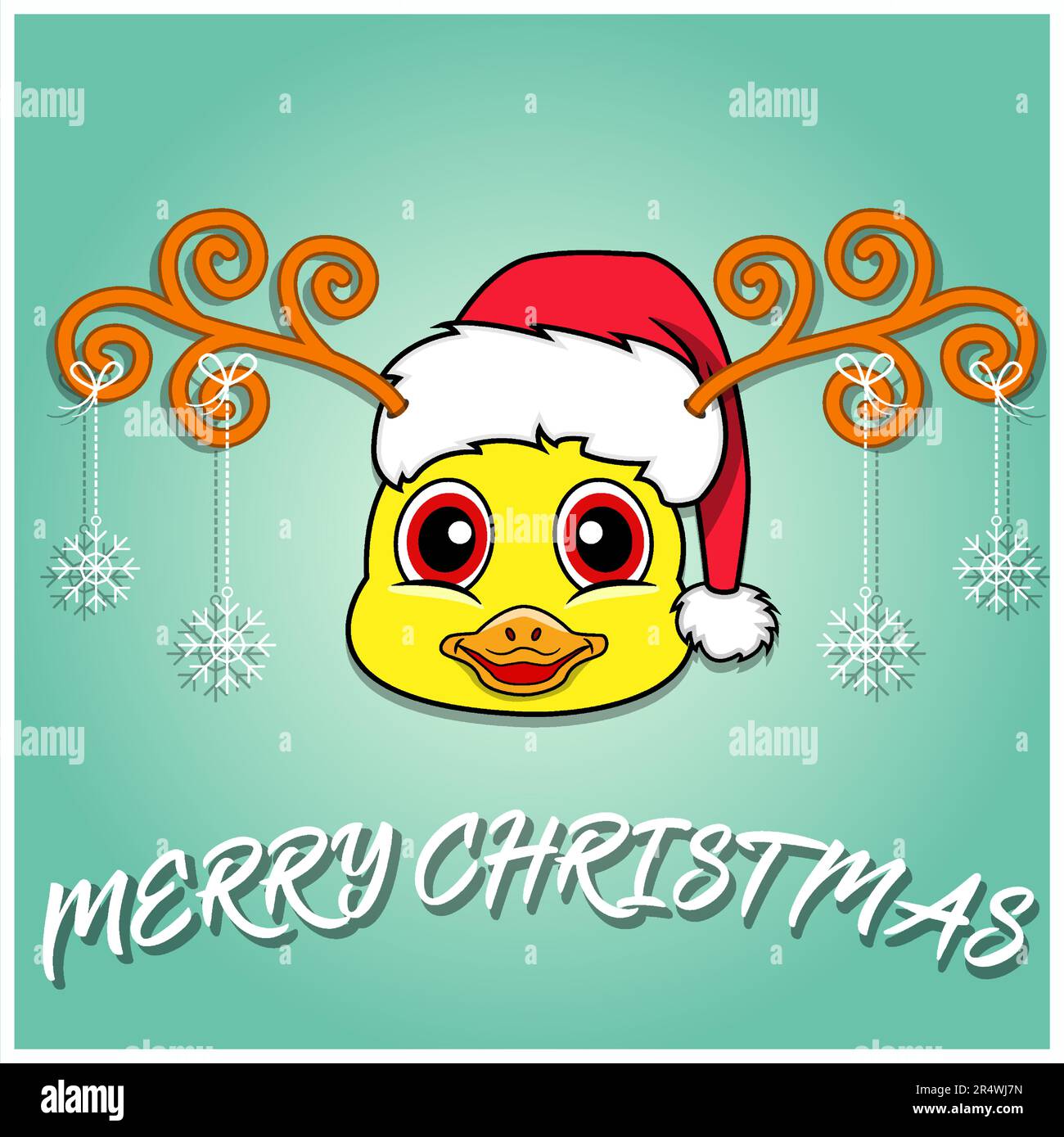 Cute Duck Head Cartoon Christmas Card. Wearing Hat and Funny Christmas ...