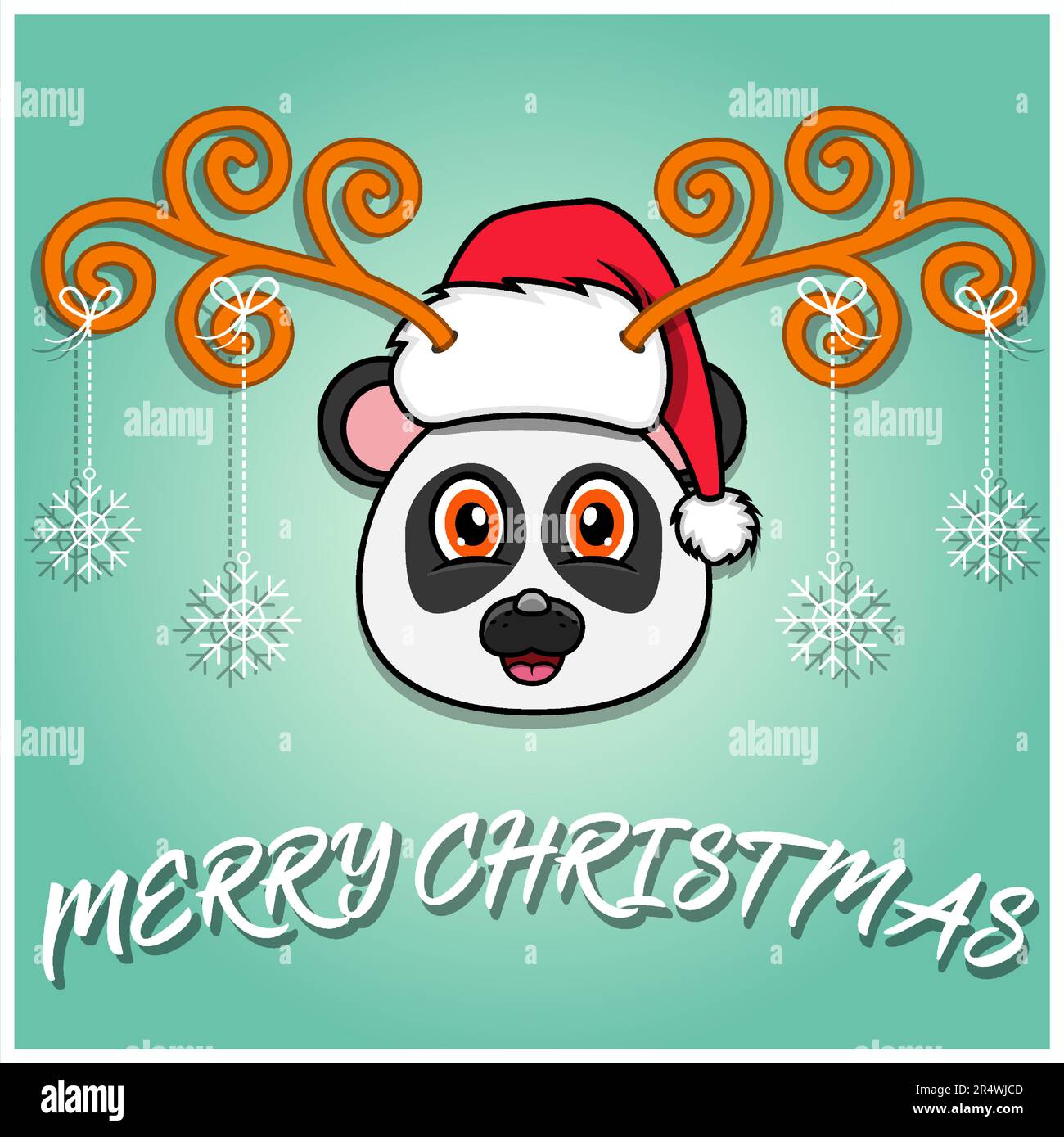 Cute Panda Head Cartoon Christmas Card. Wearing Hat and Funny Christmas ...