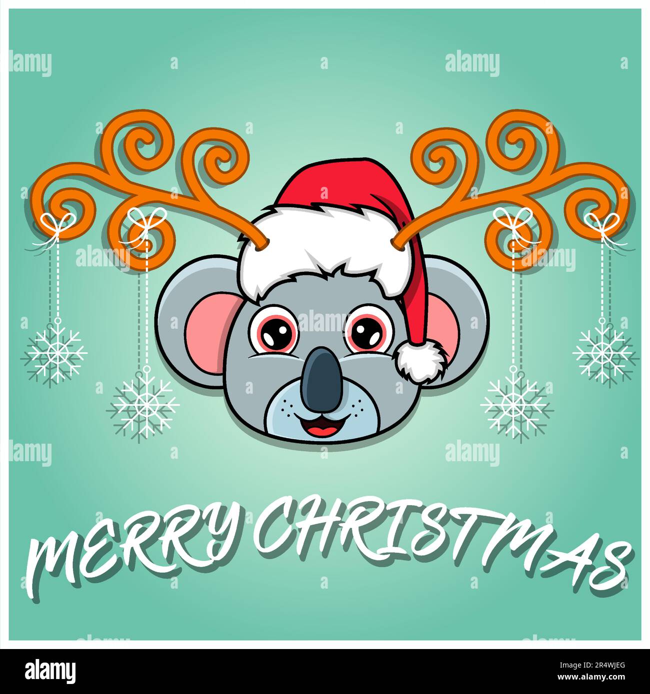 Cute Koala Head Cartoon Christmas Card. Wearing Hat and Funny Christmas ...