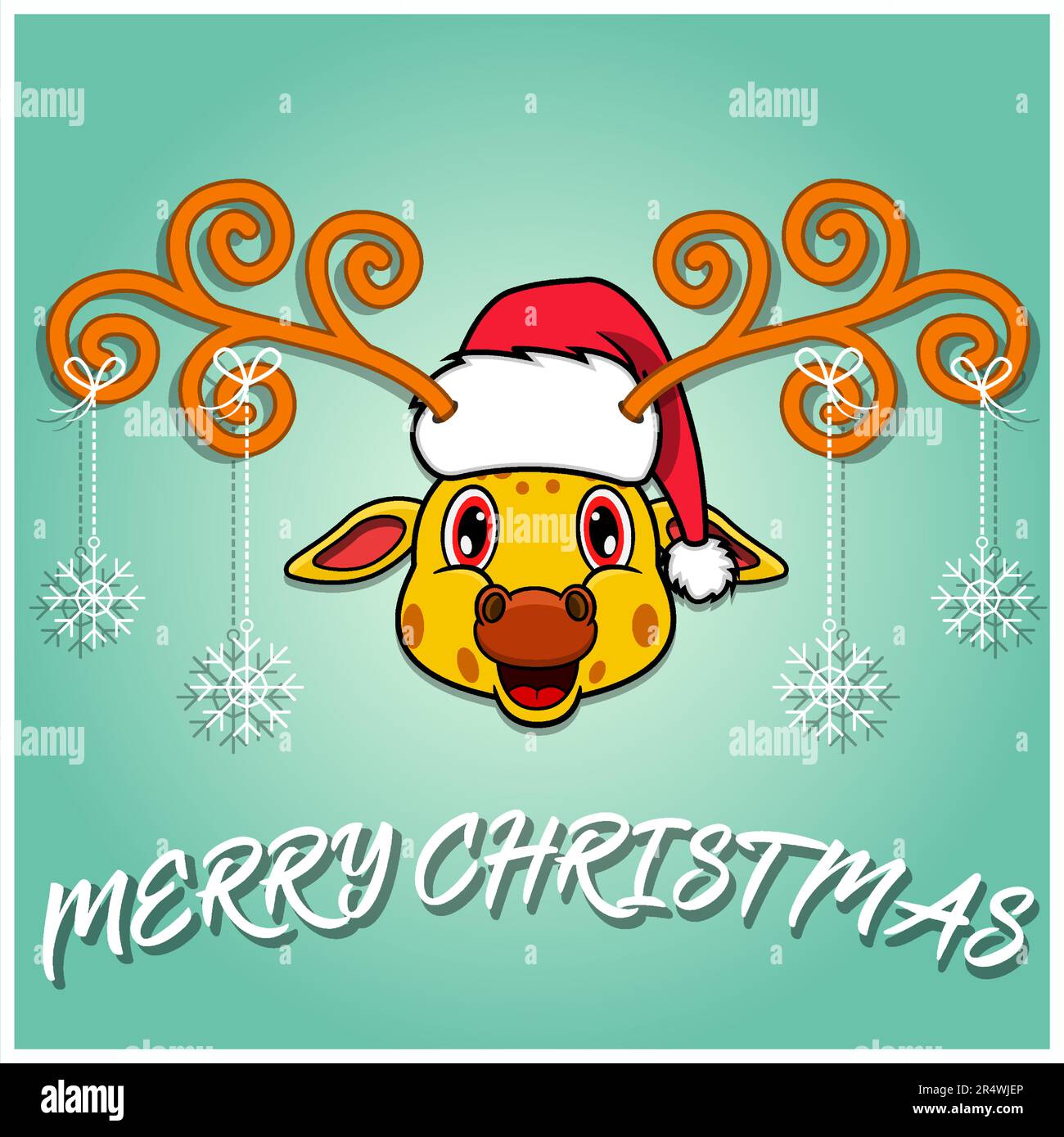 Cute Giraffe Head Cartoon Christmas Card. Wearing Hat and Funny ...