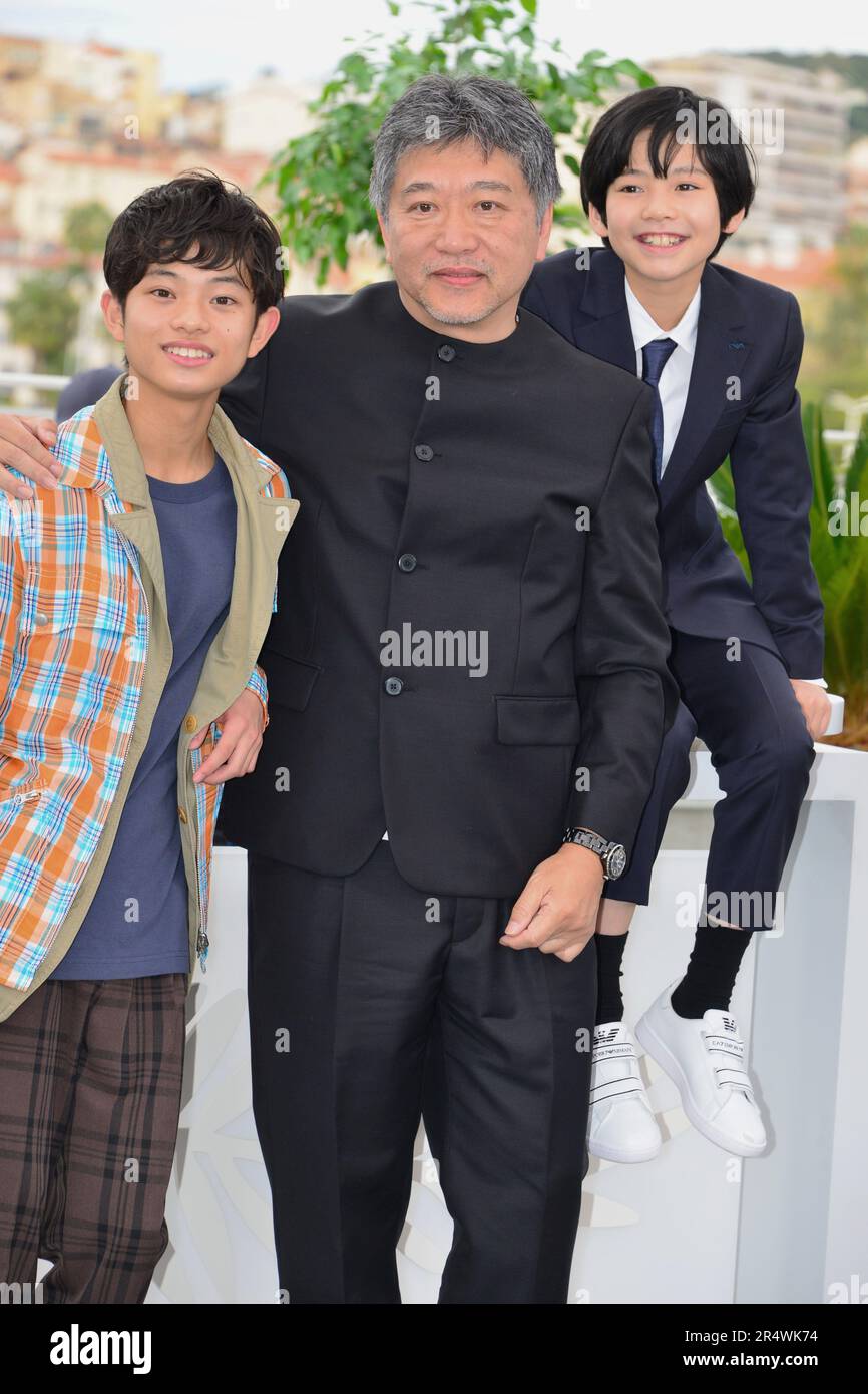 Soya Kurokawa, Kore-eda Hirokazu, Hinata Hiiragi Photocall of the film 'Monster' ('Kaibutsu ...