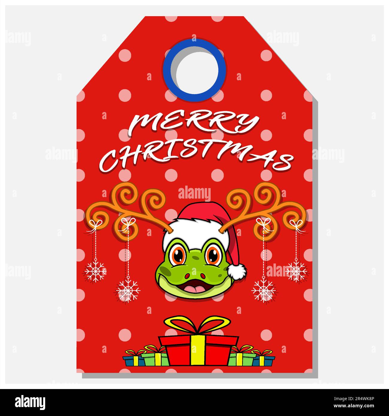 Merry Christmas Happy New Year hand drawn label tag With Cute Frog Head ...
