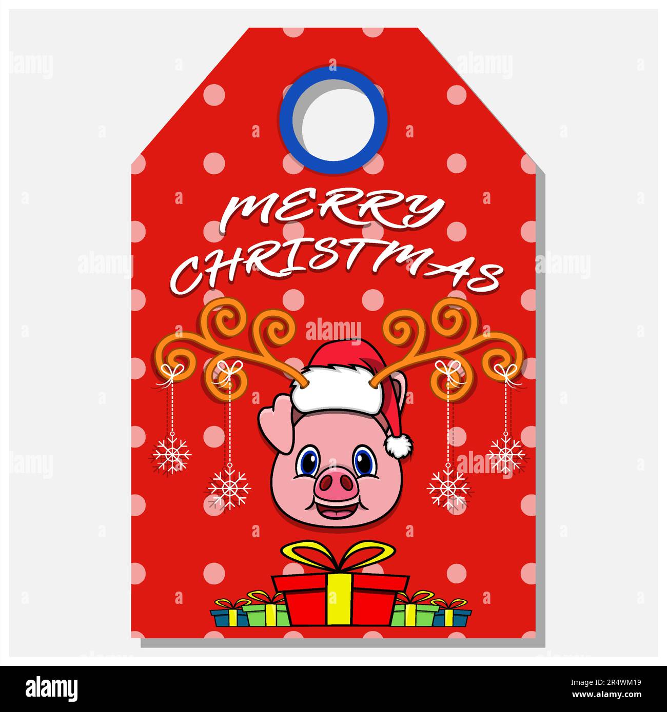 Merry Christmas Happy New Year hand drawn label tag With Cute Pig Head ...