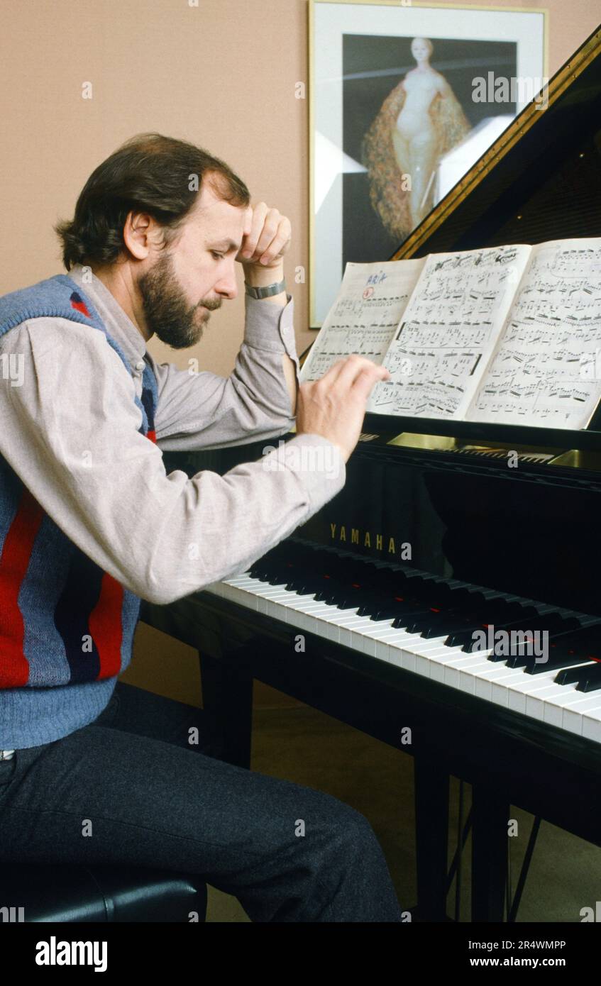 Portrait of French composer Pierre Porte at home, circa 1987 Stock ...