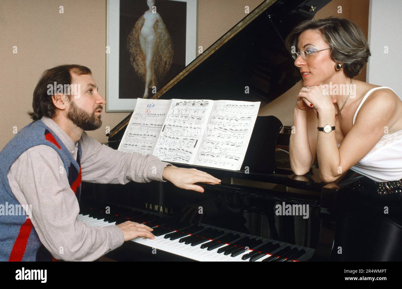 Portrait of French composer Pierre Porte at home with his wife, circa ...