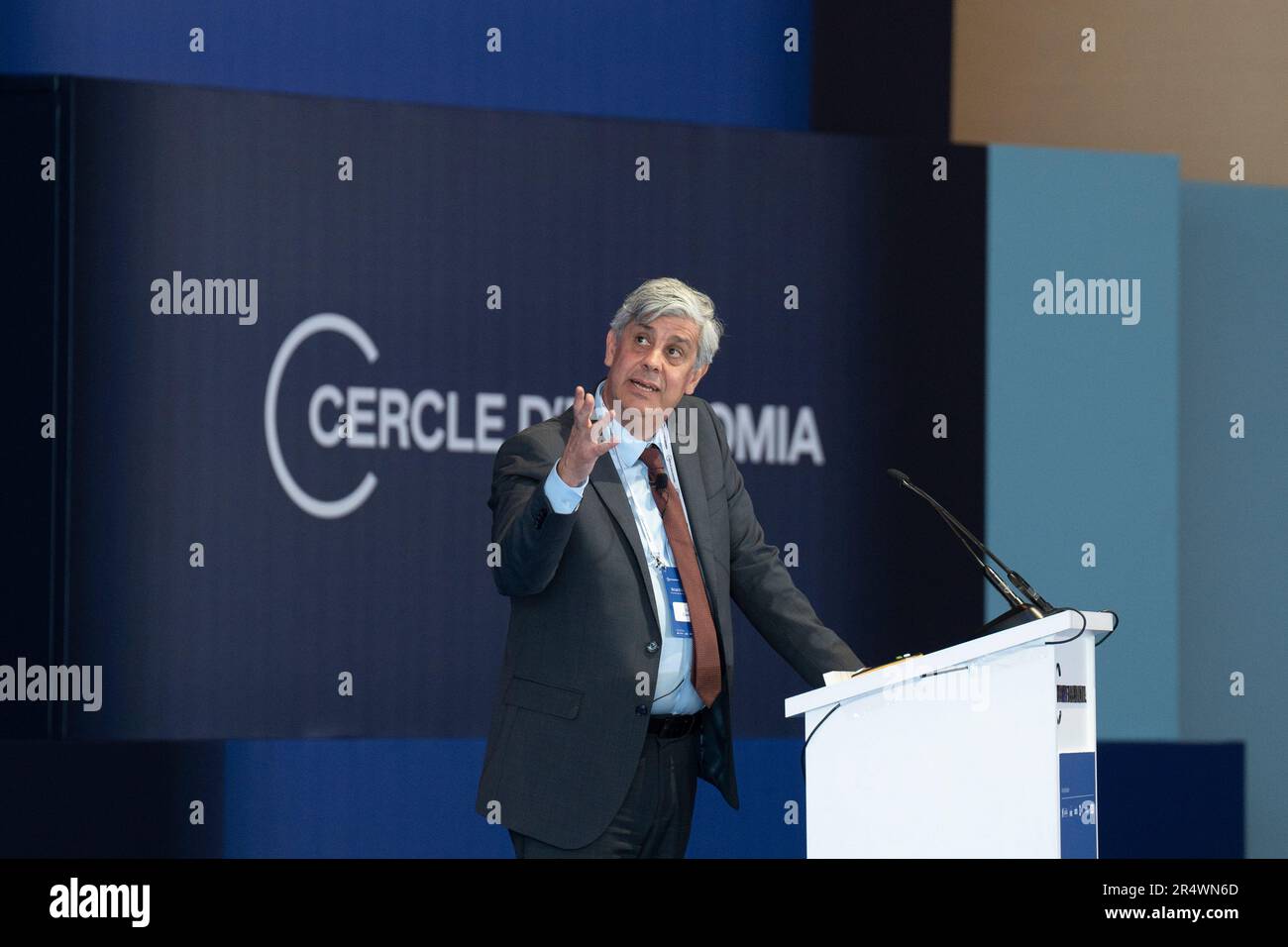 Mario Centeno, Governor of the Bank of Portugal, speaks during the ...