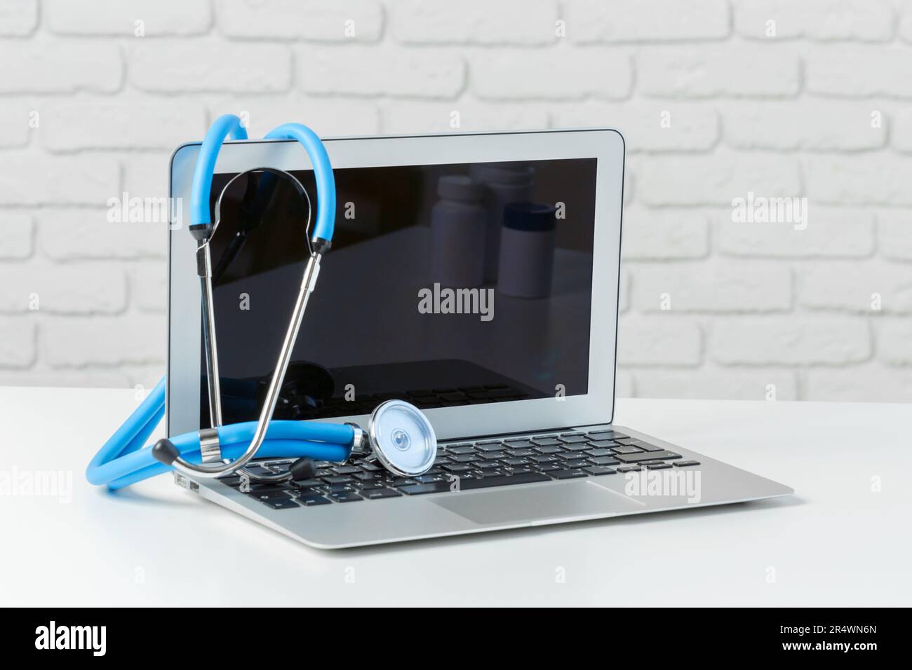stethoscope on modern laptop computer. Healthcare concept Stock Photo ...