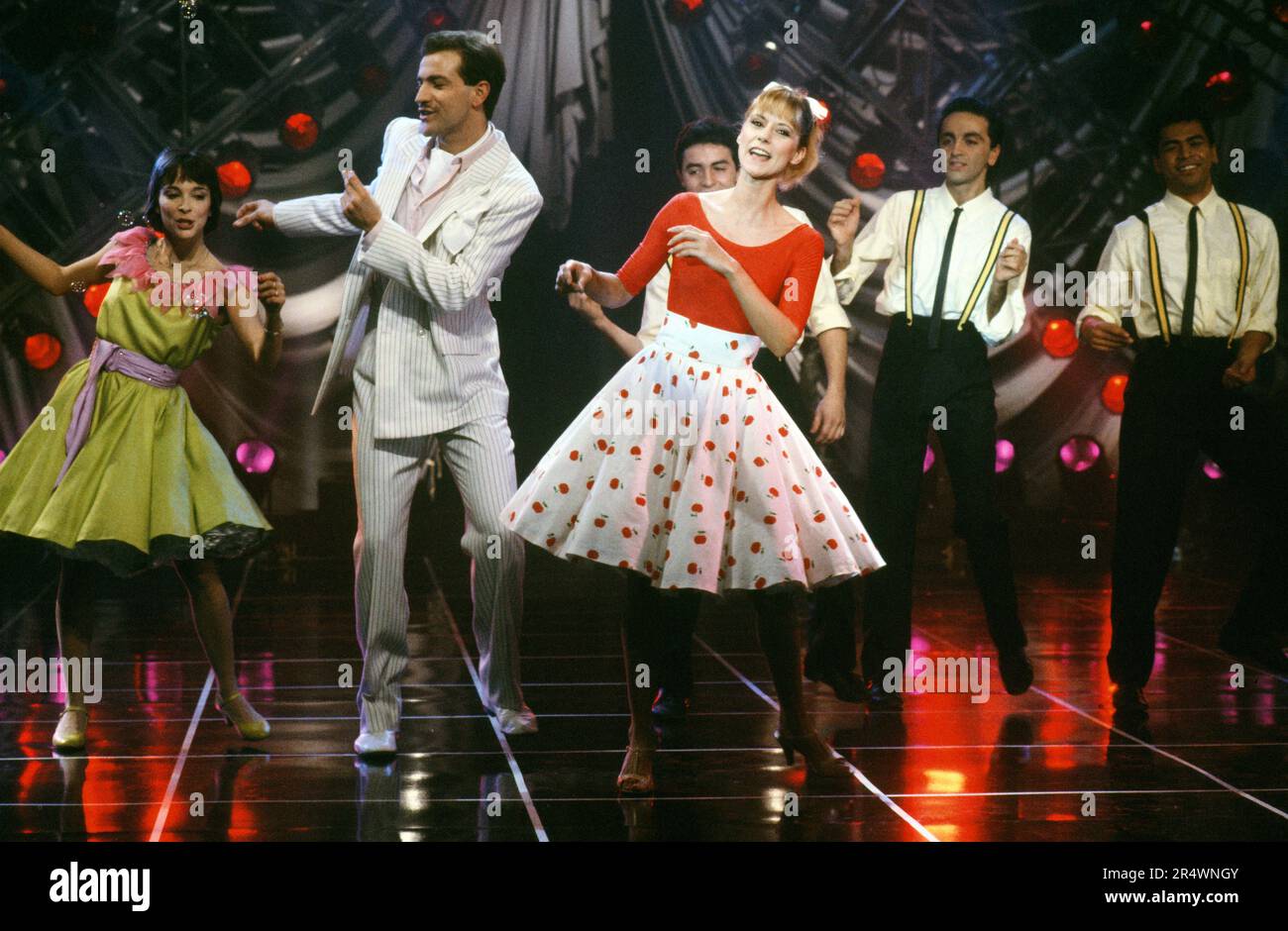 French TV presenter Dorothée on the set of the TV variety show ...