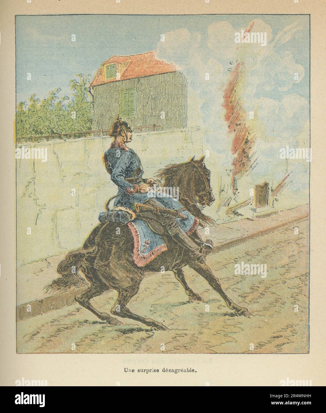 German soldier surprised in an alley in Moselle. Illustration published ...