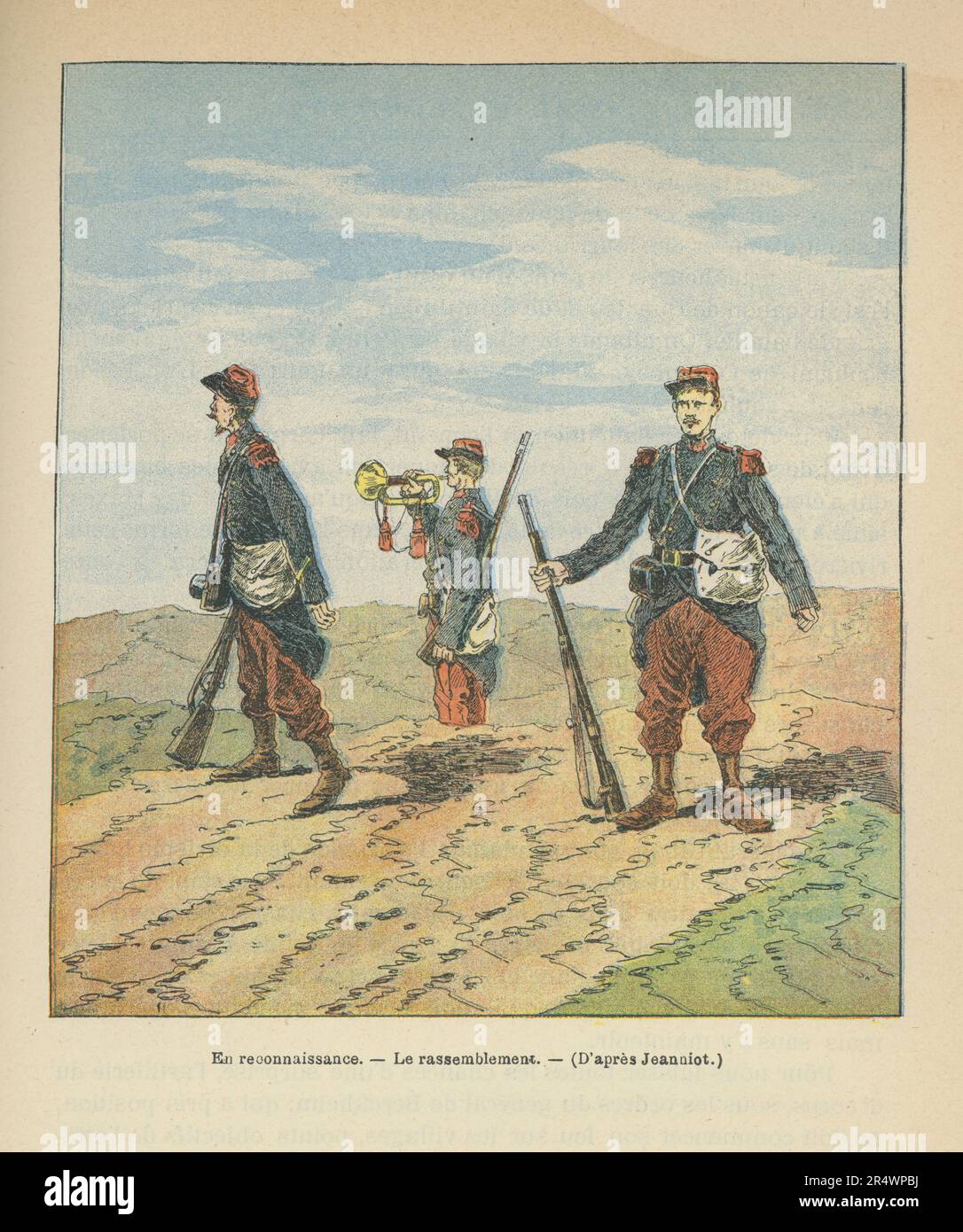 French bugler sounding the assembly of troops after a reconnaissance ...