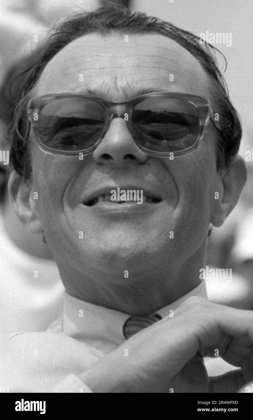 Portrait of the French politician Michel Rocard in the stands of the ...