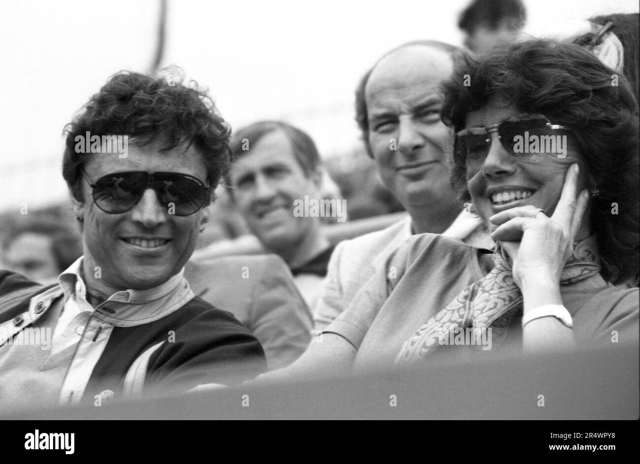 Portrait of French singer Sacha Distel in the stands of Roland Garros ...