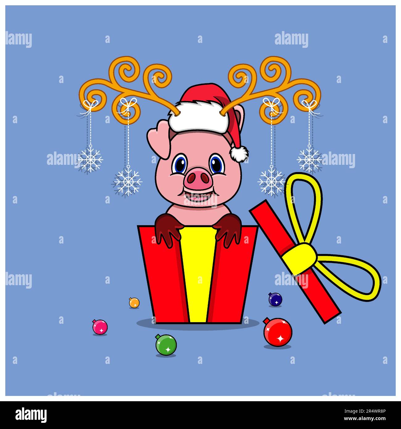 Cute Pig On Gift with Santa Claus Hat. For Background, Template, Icon ...