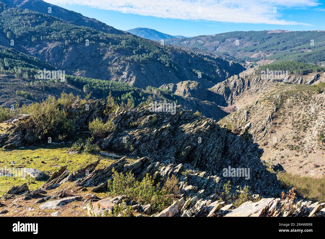 Valley formed by rocky mountains of capricious shapes in the Sierra del ...