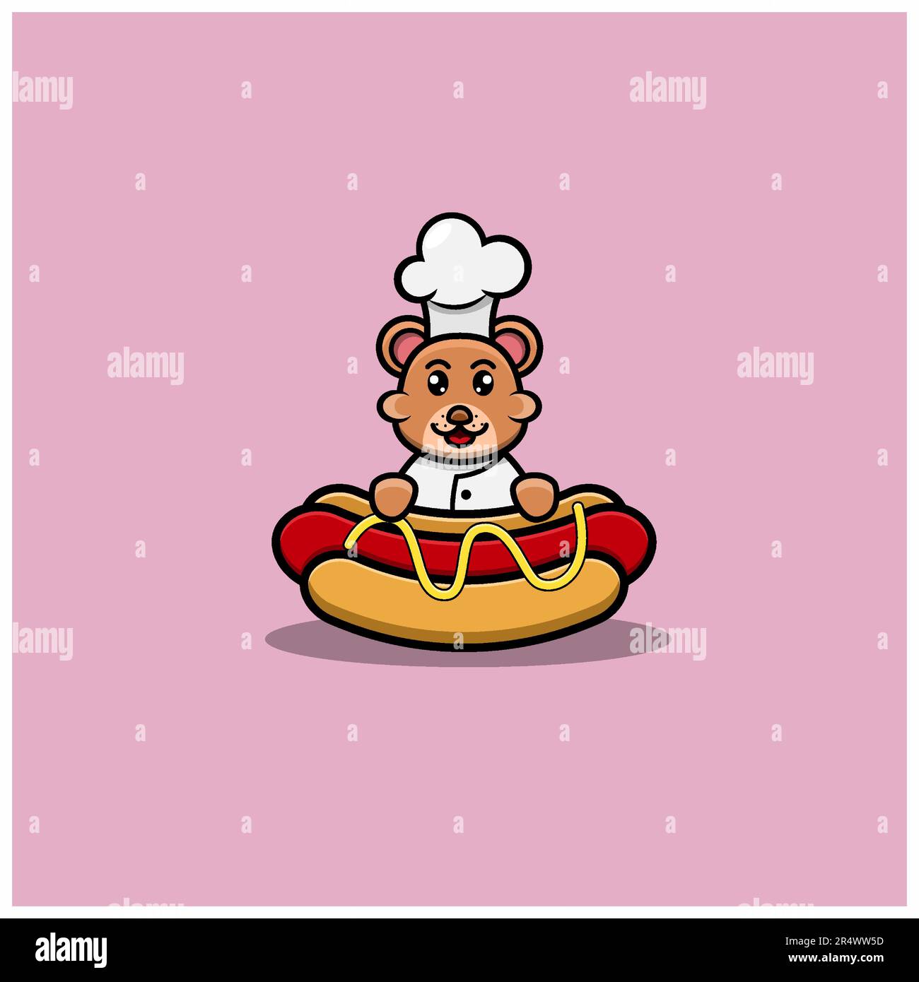 Cute Baby Bear Chef With Hot Dot. Character, Logo, Icon, Cartoon And ...
