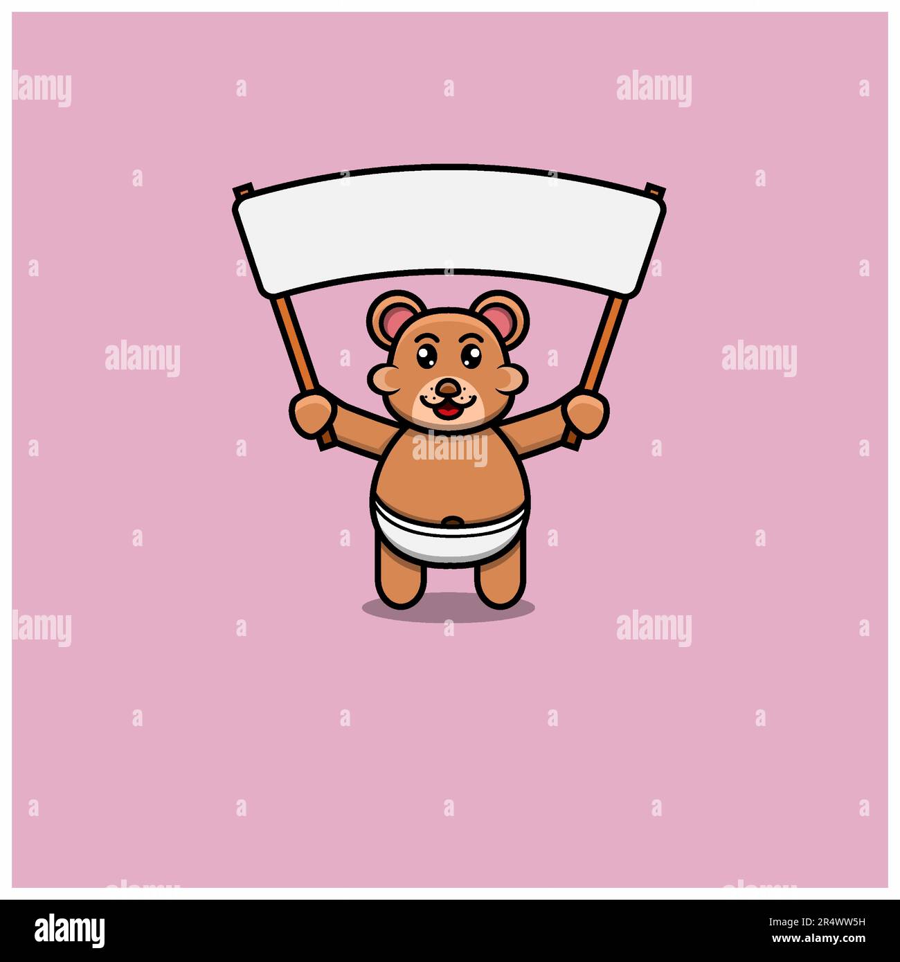 Cute Baby Bear With Big Blank Banner. Character, Logo, Icon, Cartoon ...