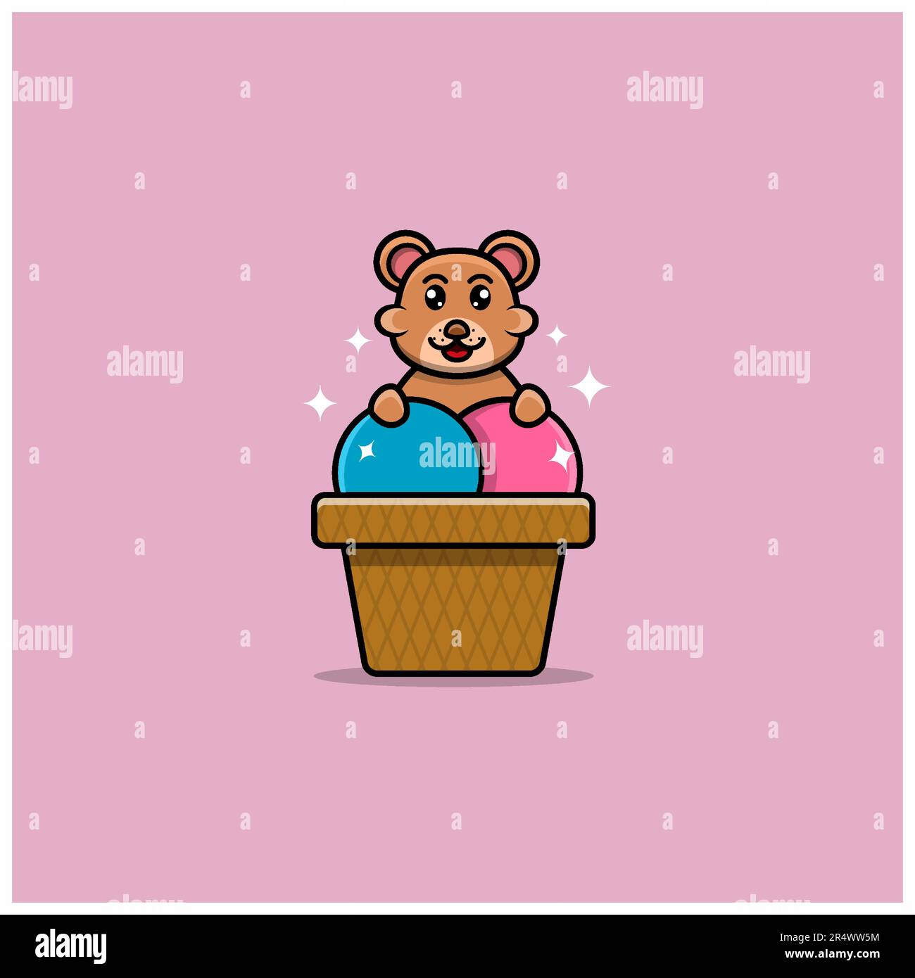 Cute Baby Bear Ice Cream. Character, Logo, Icon, Cartoon And ...