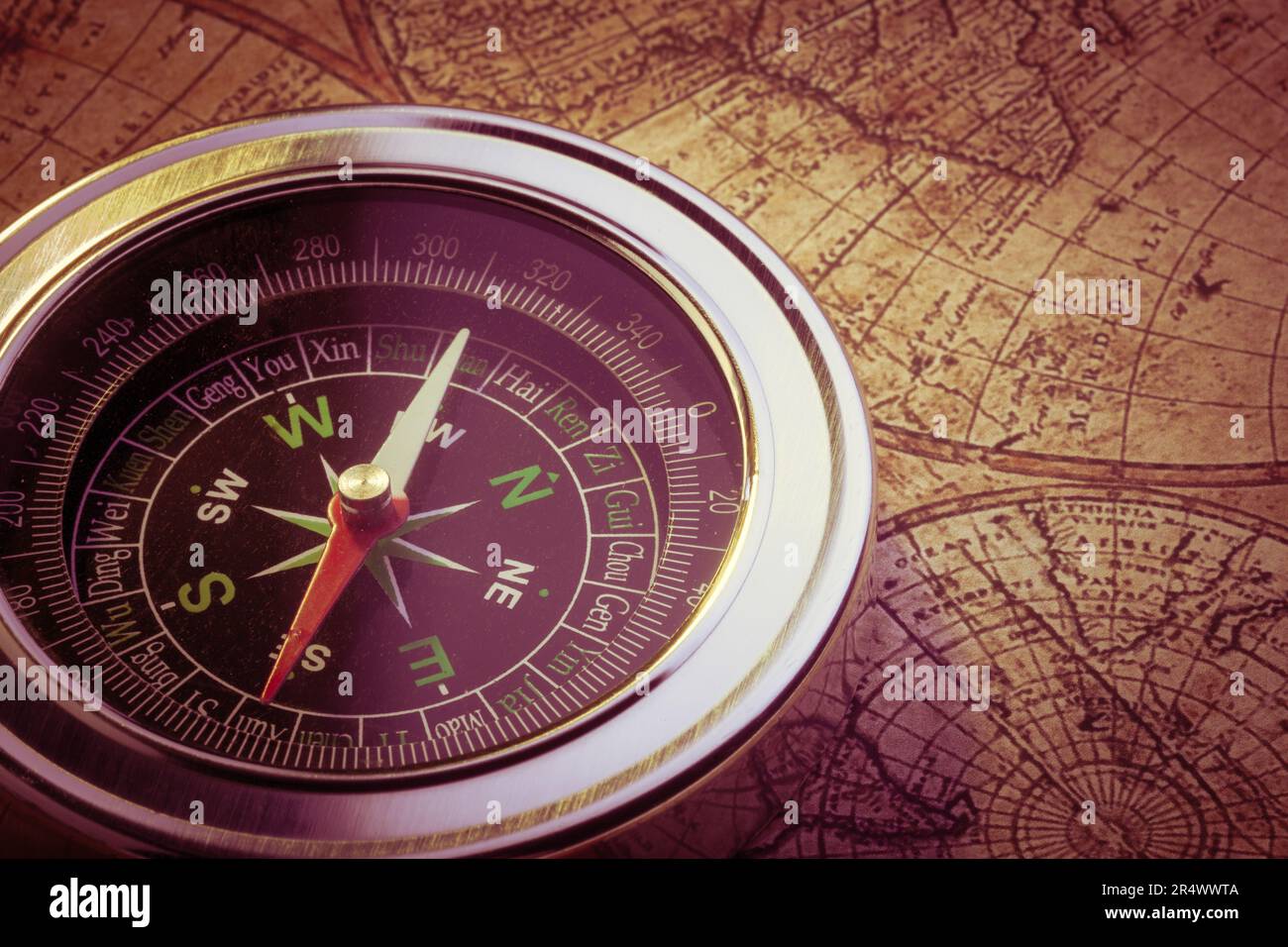 Old compass on vintage map Stock Photo - Alamy