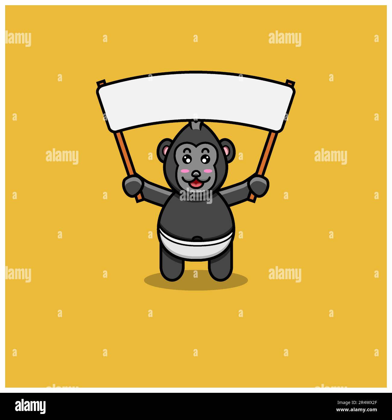 Cute Baby King Kong With Big Blank Banner. Character, Mascot, Icon ...