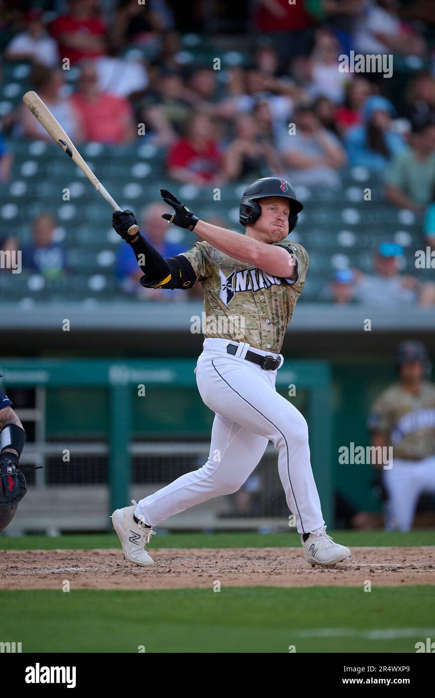 Indianapolis Indians Aaron Shackelford (25) at bat during an MiLB ...