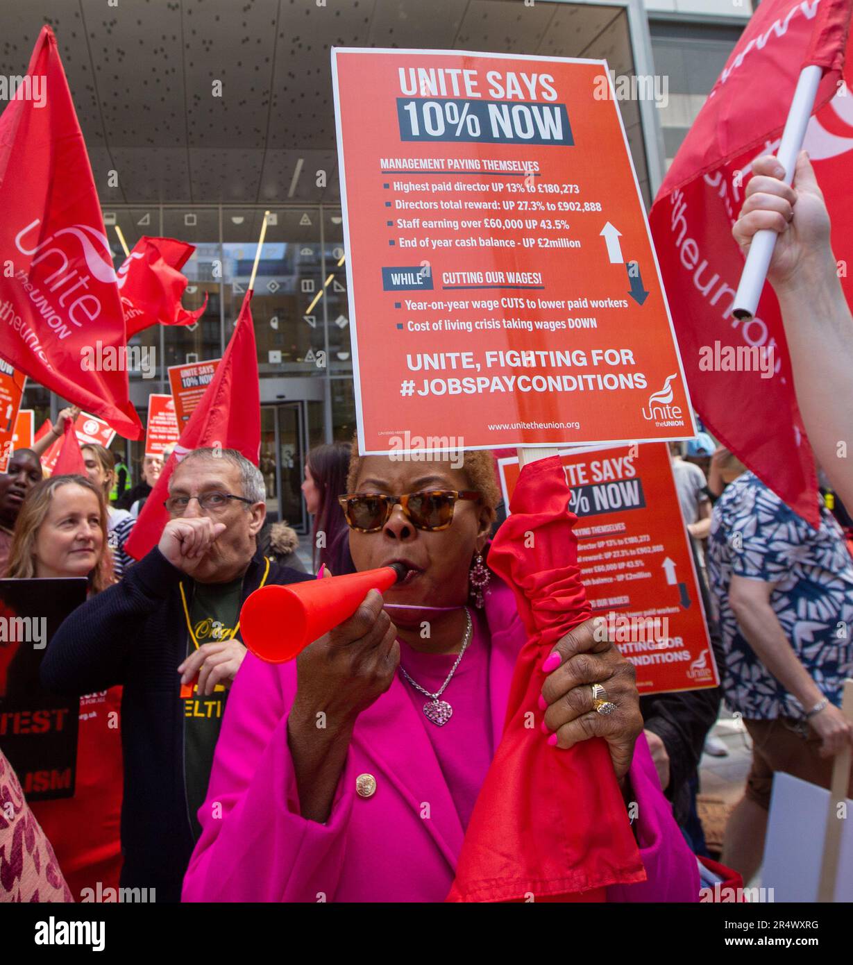 London, England, UK. 30th May, 2023. Workers are seen at the picket ...