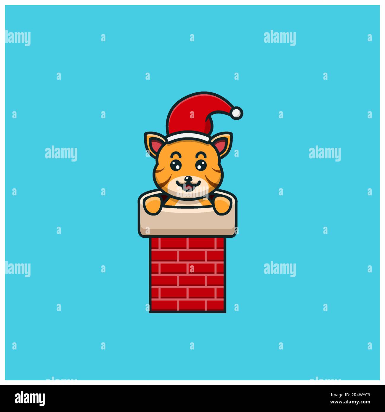 Cute Baby Tiger Christmas On House Chimney. Character, Mascot, Icon ...