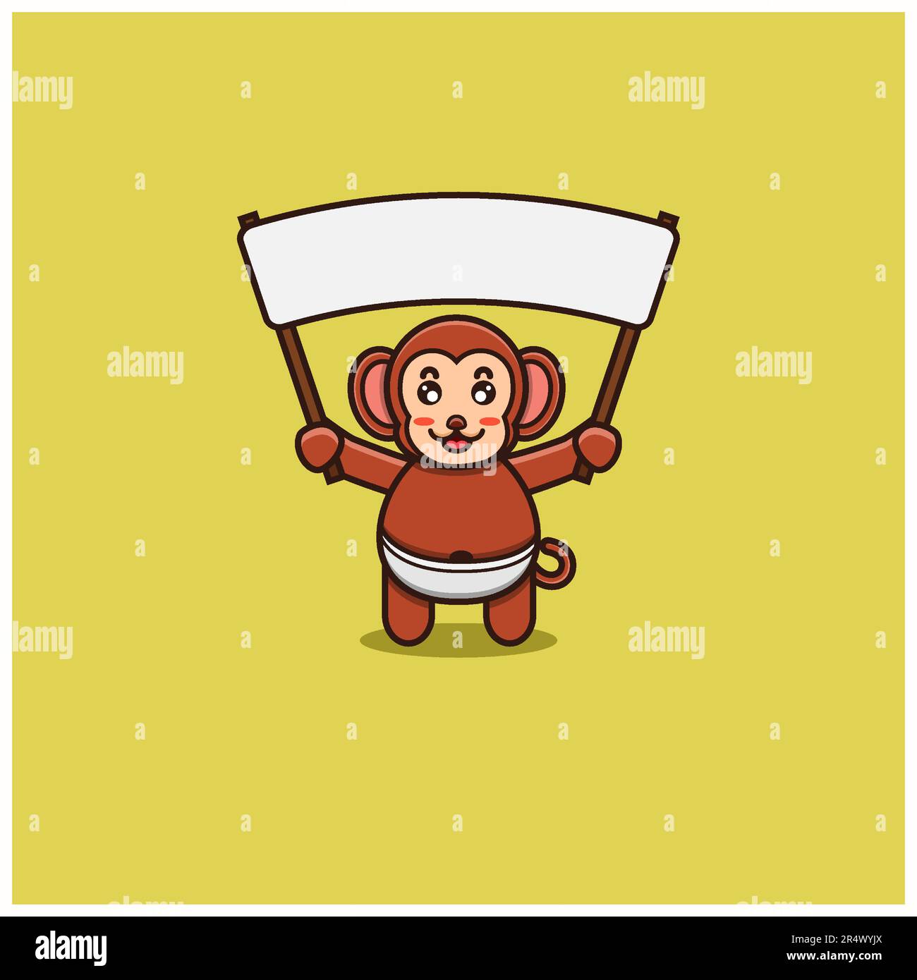 Cute Baby Monkey Bring Blank Banner. Character, Mascot, Logo, Cartoon ...