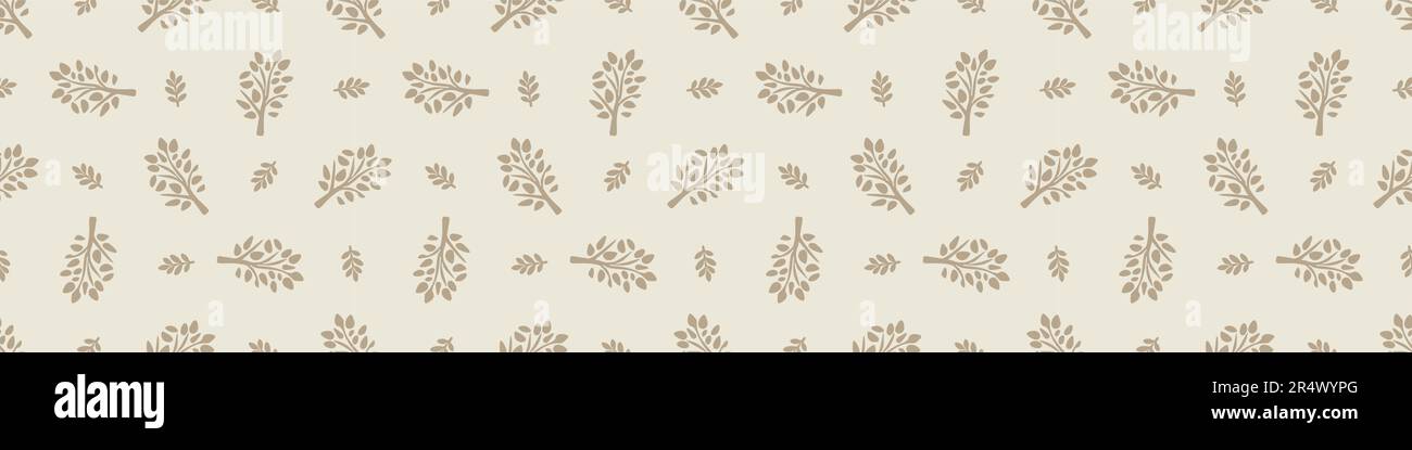 Quirky forest tree lino cut motif vector border. Seamless decoration of ...