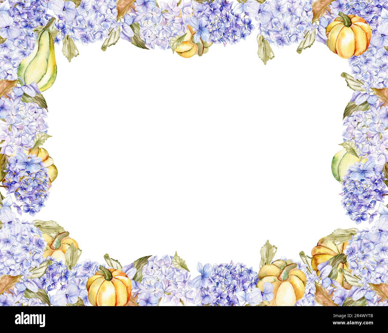 Autumn square frame with bluehydrangea. llustration of autumn for ...
