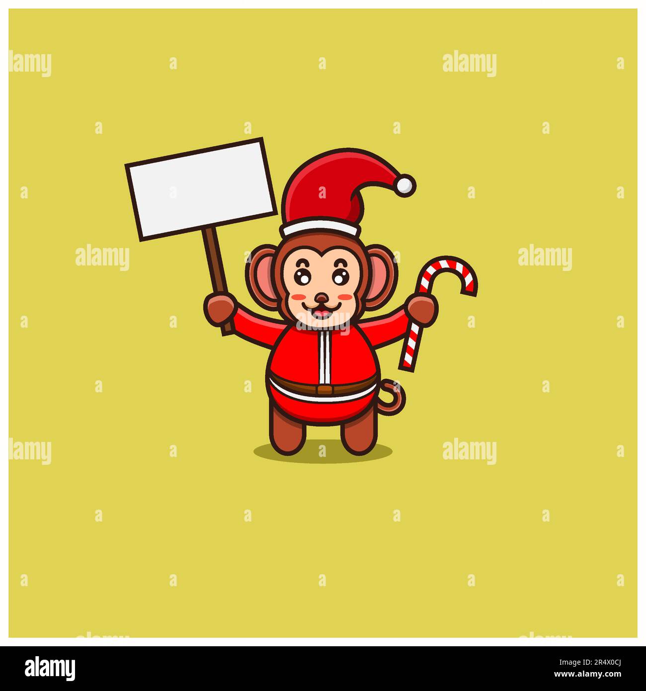 Cute Baby Monkey Bring Blank Banner and Candy, Santa Clause Costume ...