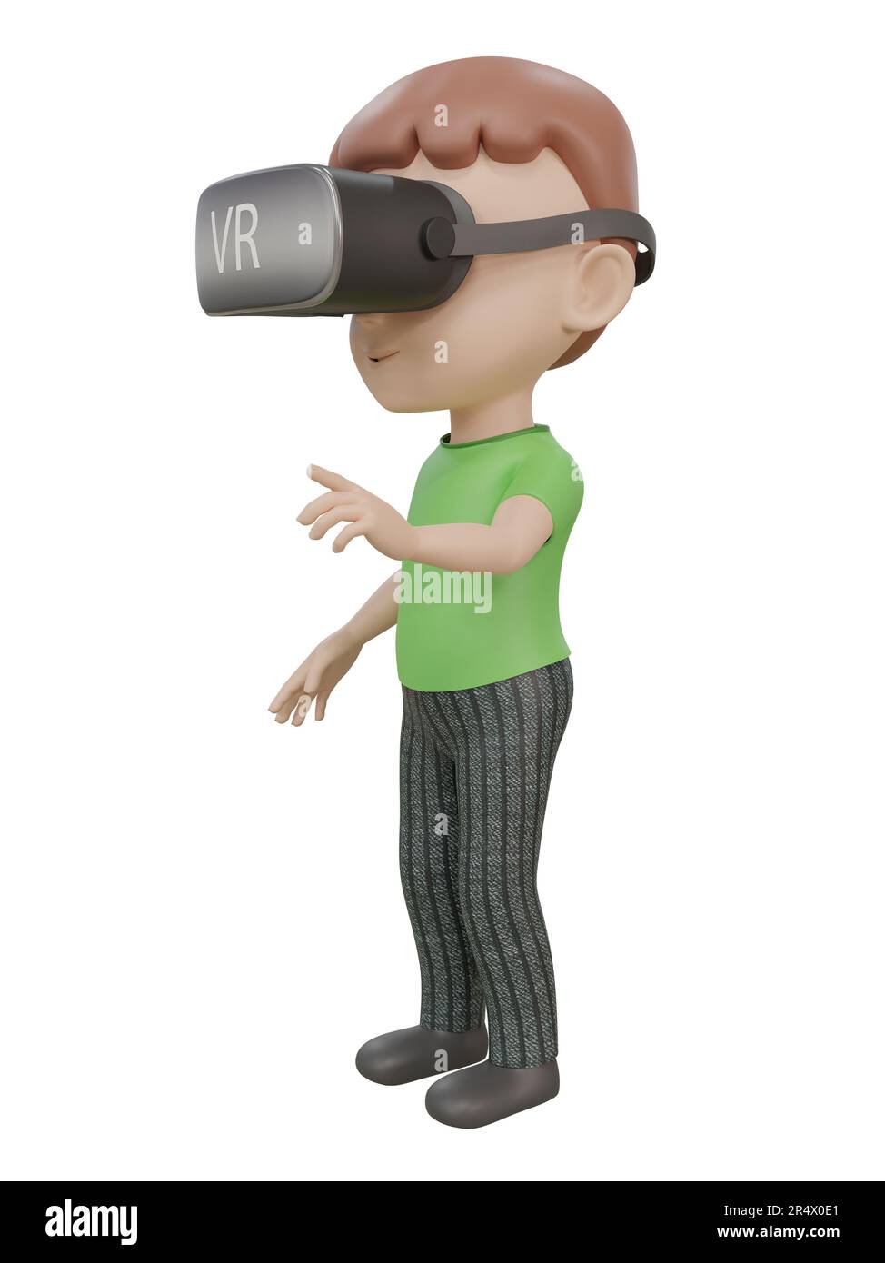 3D rendered image of a cartoon boy wearing Virtual reality headset in ...