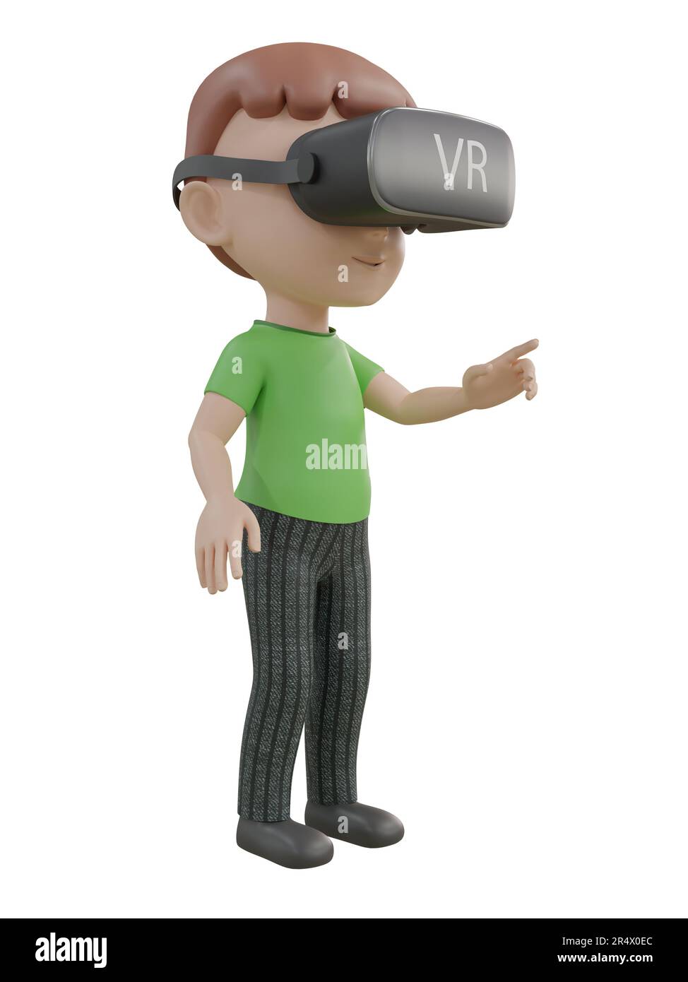 3D rendered image of a cartoon boy wearing Virtual reality headset in ...