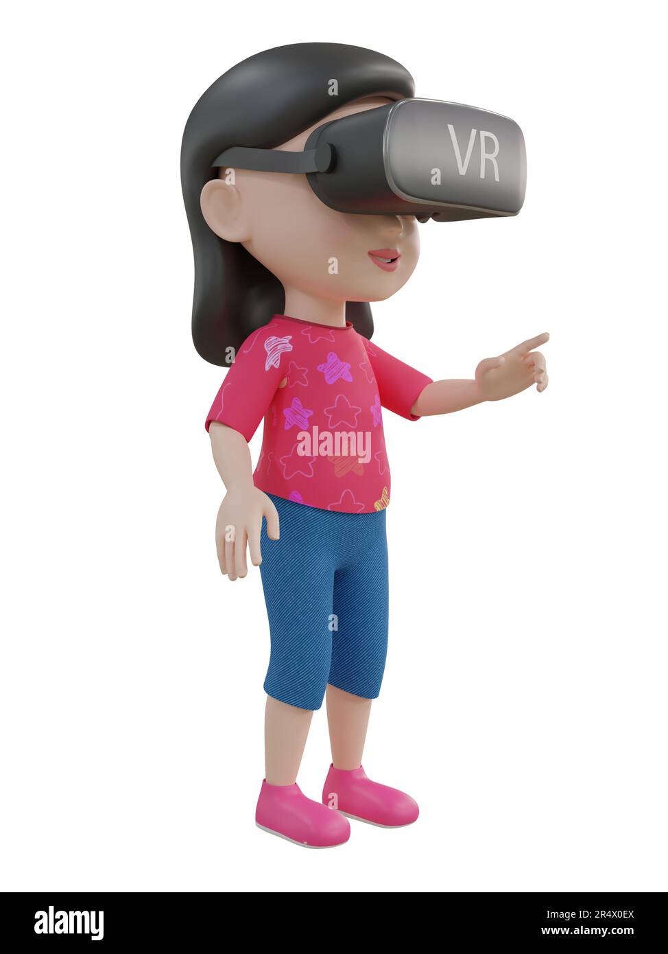 3D rendered image of a cartoon girl wearing Virtual reality headset in ...