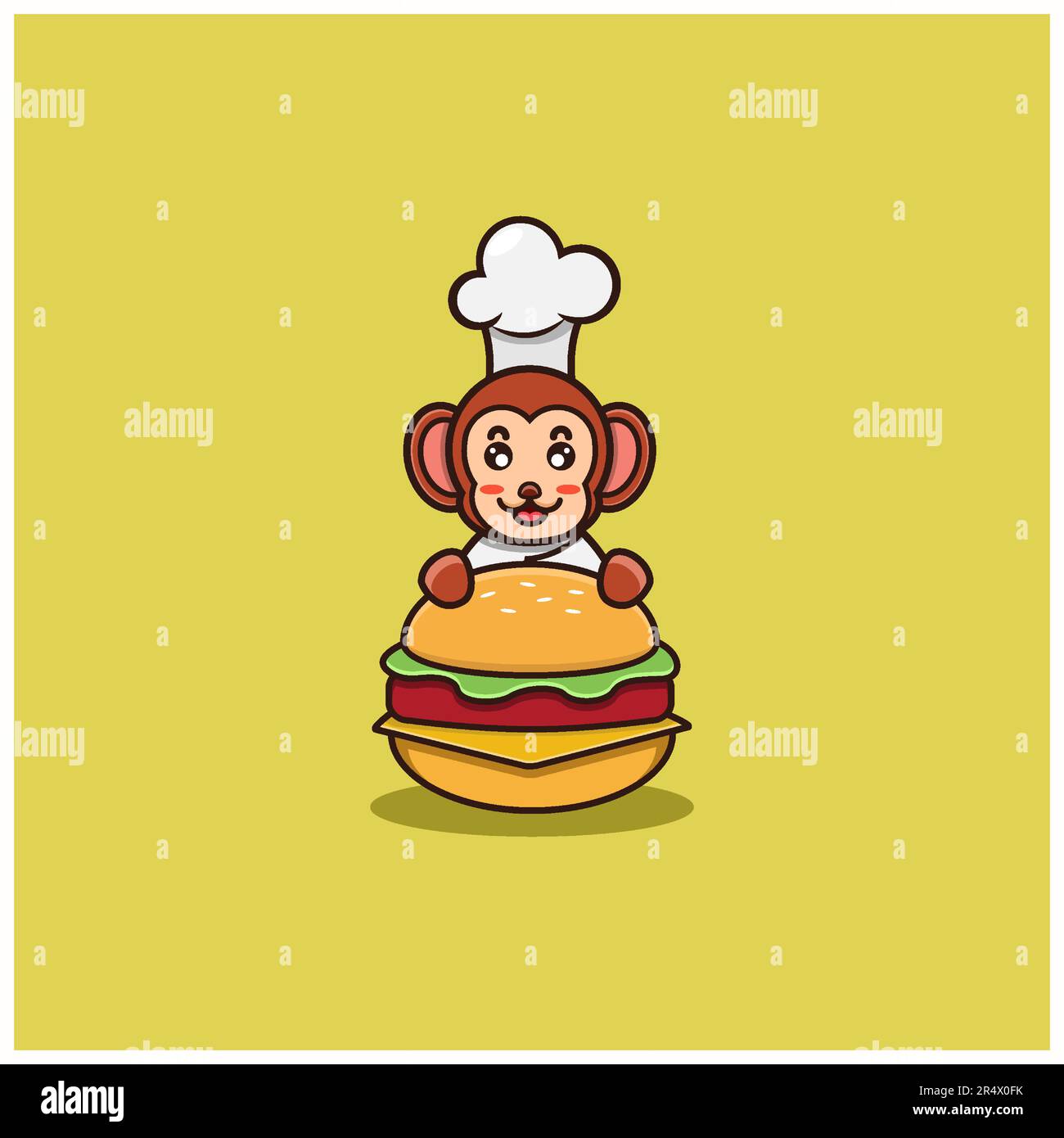 Cute Baby Monkey Chef On Hamburger. Character, Mascot, Logo, Cartoon ...