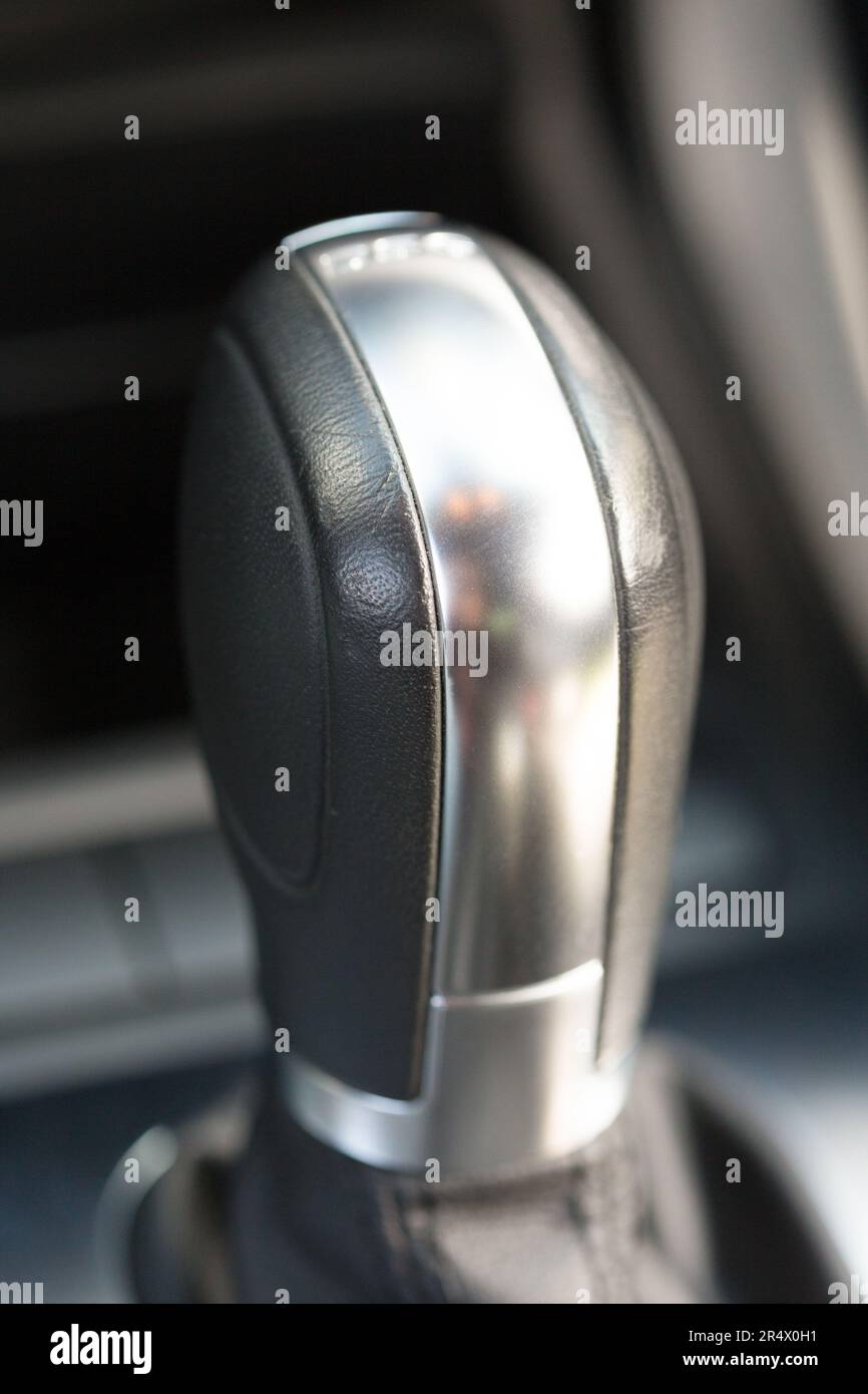 automatic gear stick of a modern car, car interior details Stock Photo ...