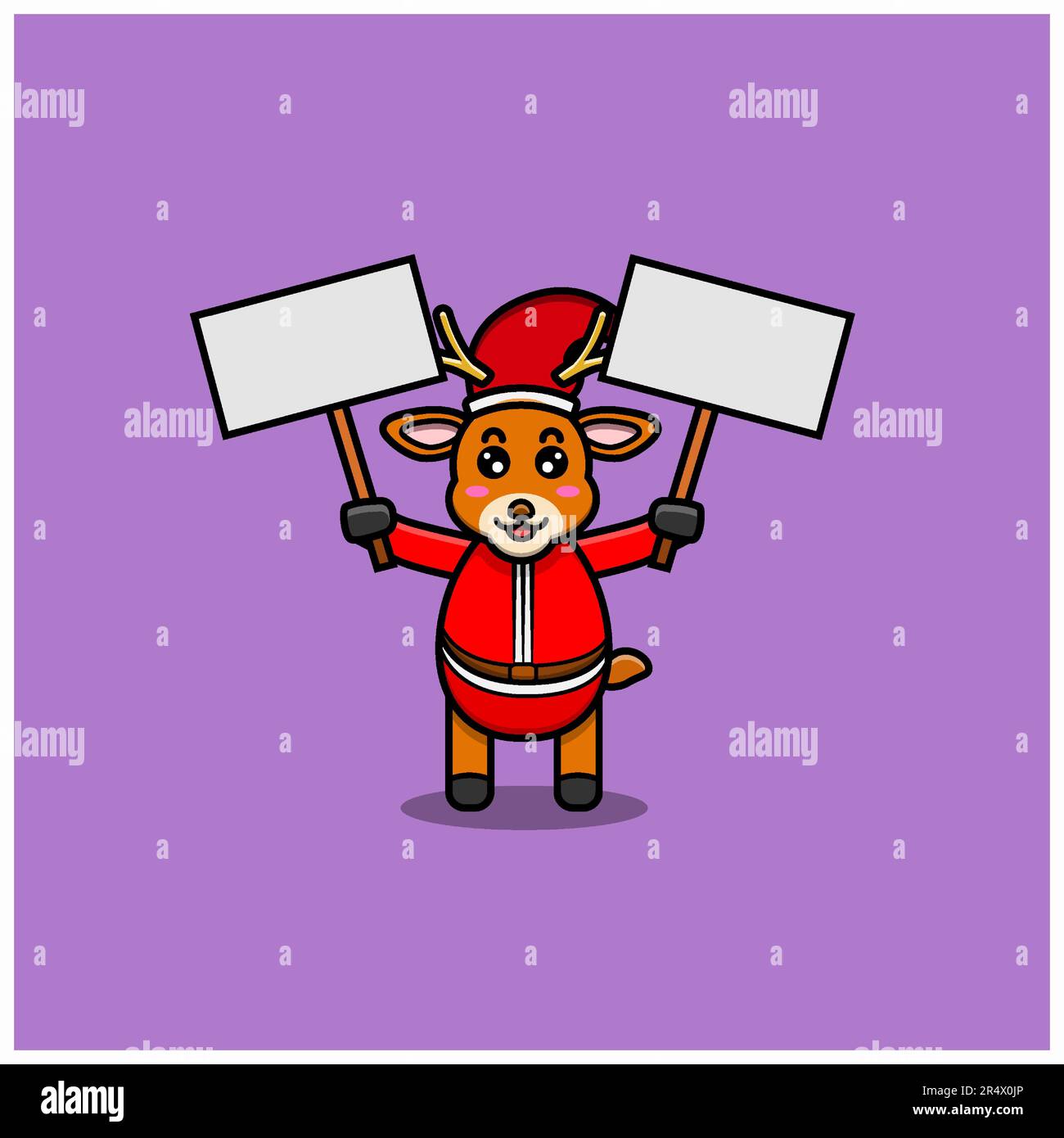Cute Baby Santa Deer Character With Two Blank Banner. Character, Mascot ...