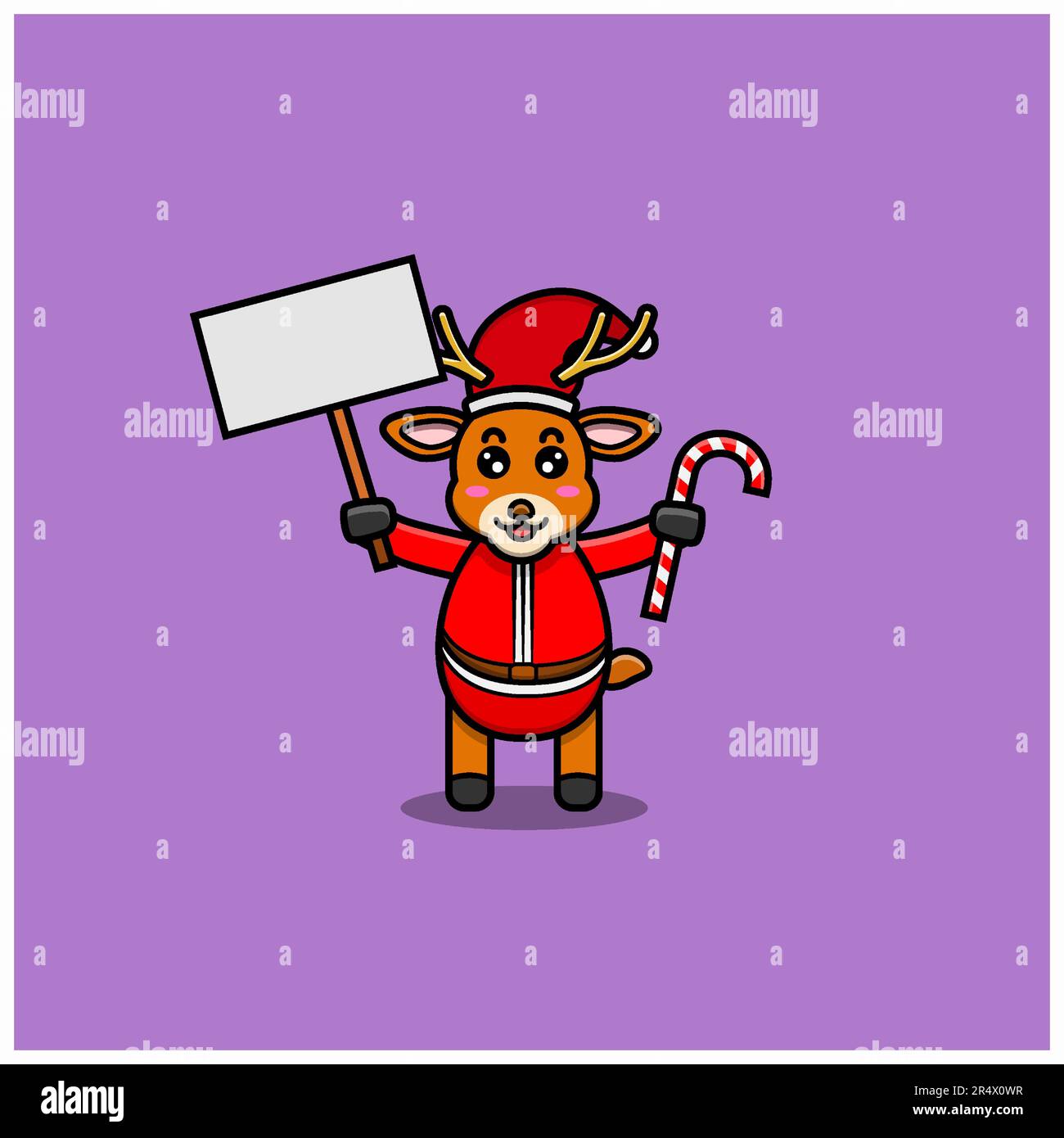Cute Baby Santa Deer Character With Candy and Blank Banner. Character ...
