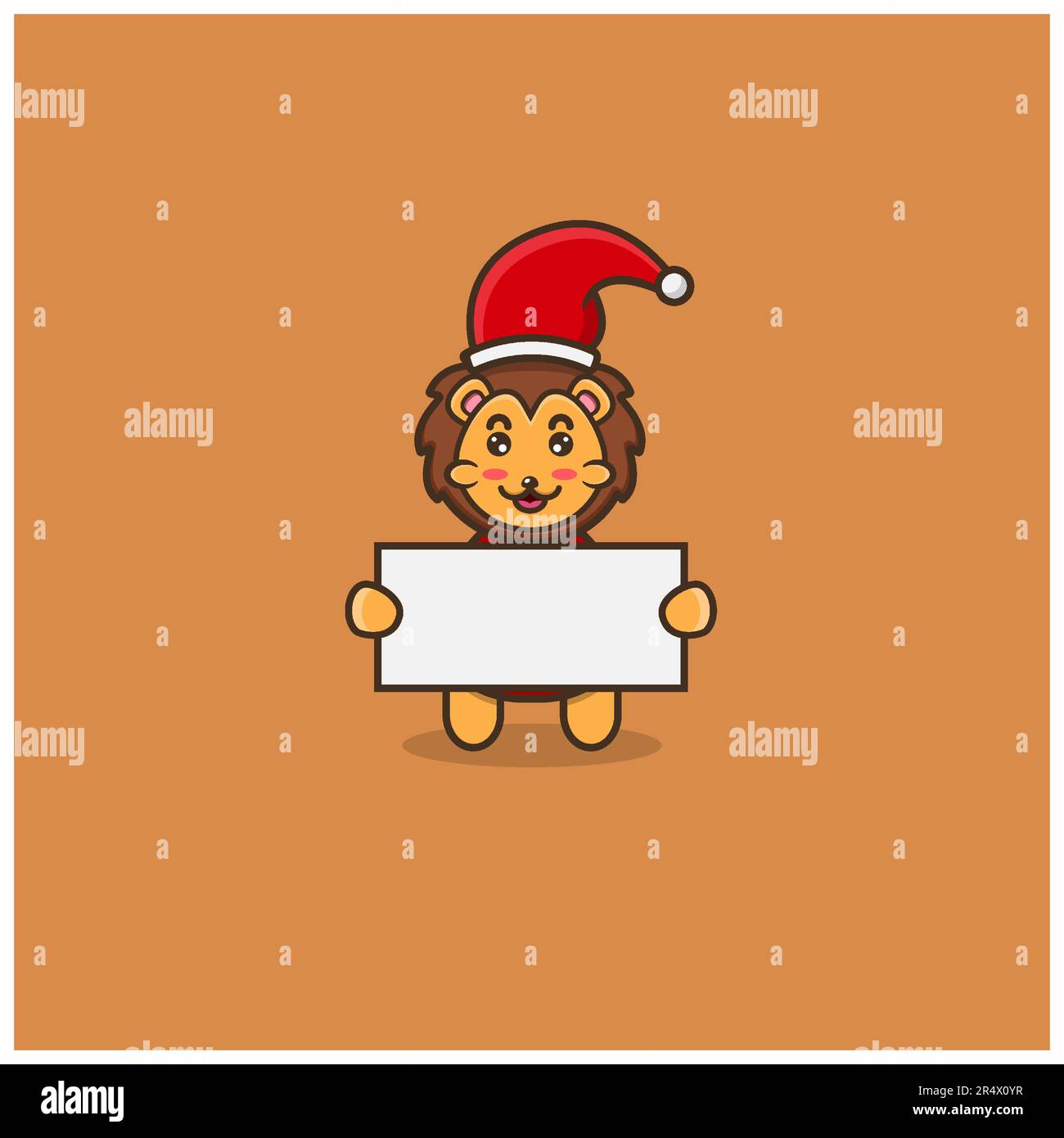 Cute Baby Lion Christmas Bring Blank Paper. Character, Mascot, Icon ...