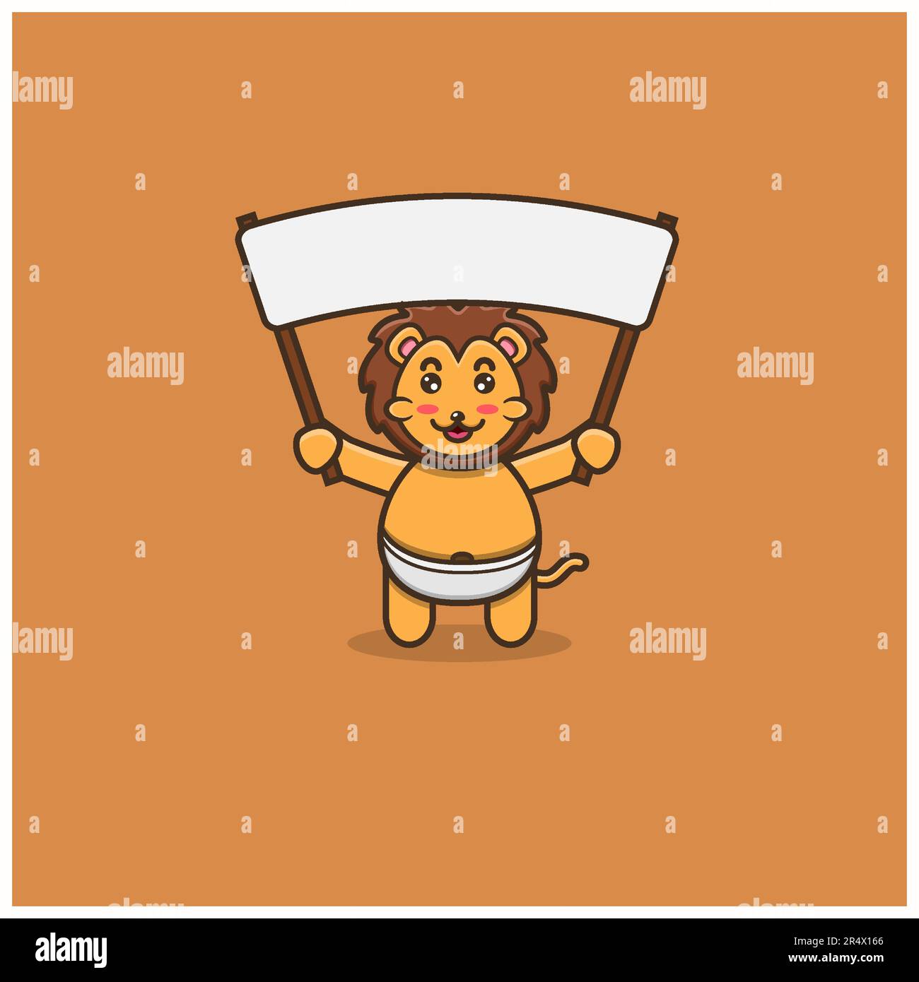 Cute Baby Lion Bring Blank Banner. Character, Mascot, Icon, Logo ...