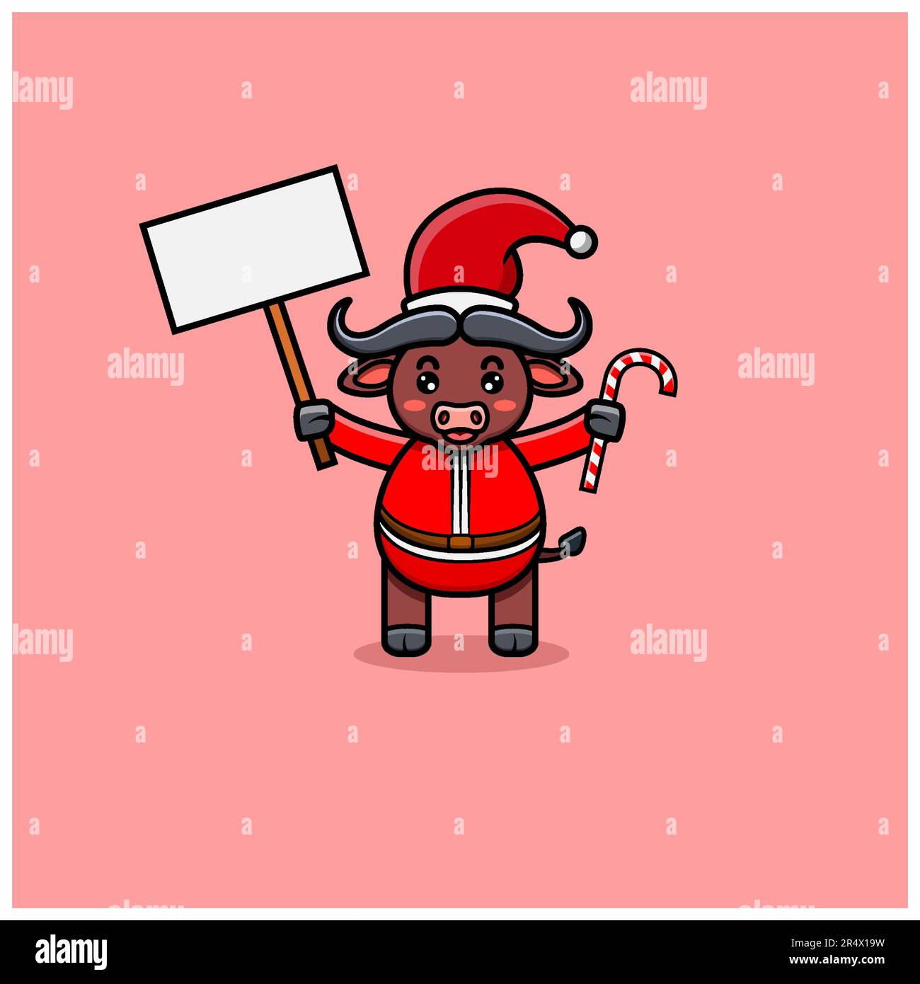 Cute Buffalo With Christmas Costume and Bring Candy, Banner. Vector and ...