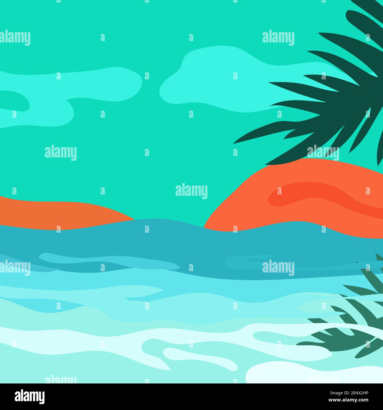 Bright banner with tropical leaves on the background of the sea. The ...